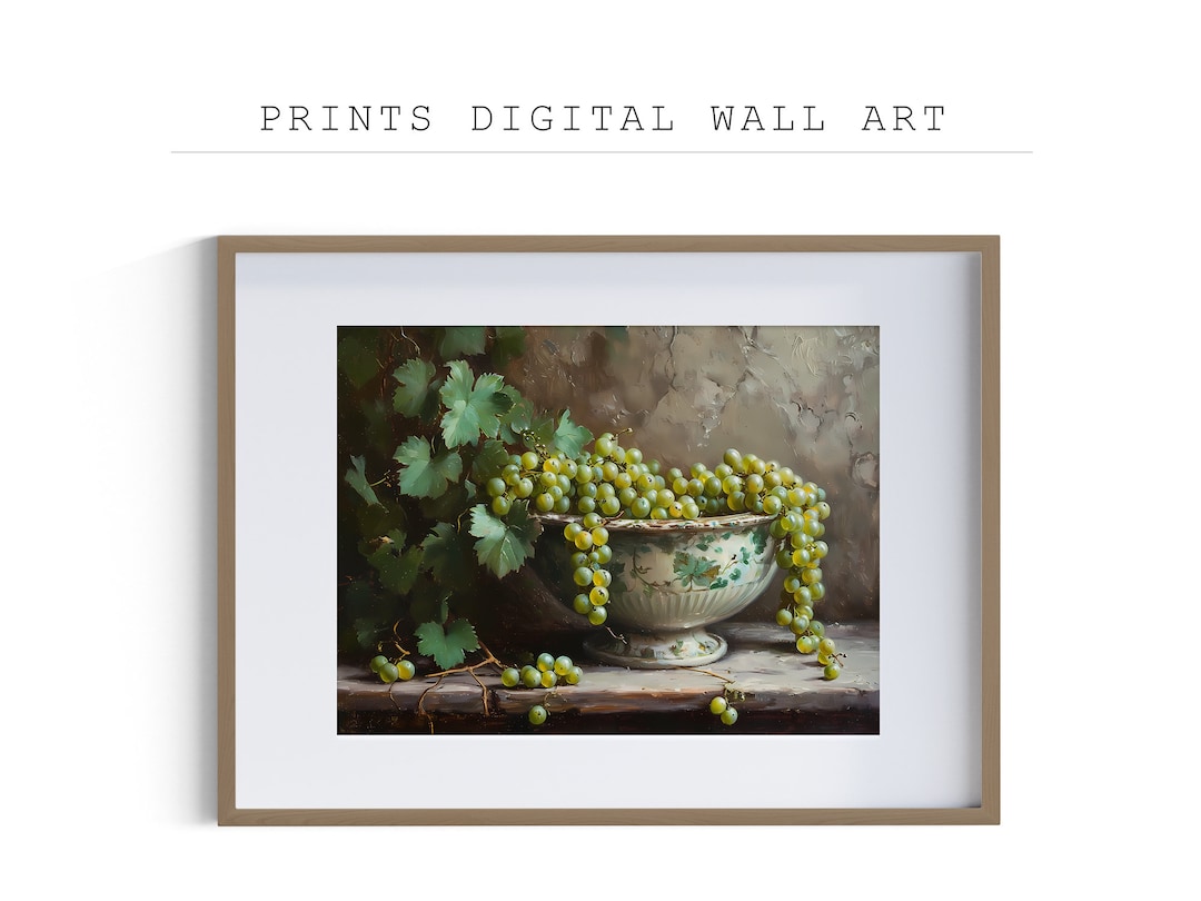 Grapevines Wall Art Printable Oil Painting, Grapevines in Bowl, Digital ...