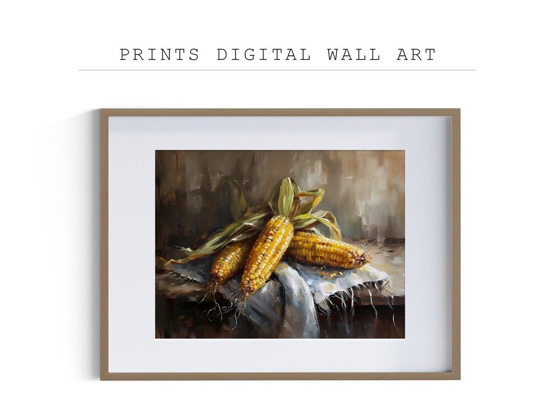 Corn Wall Art Printable Oil Painting, Corn on the Cob, Digital Graphic ...