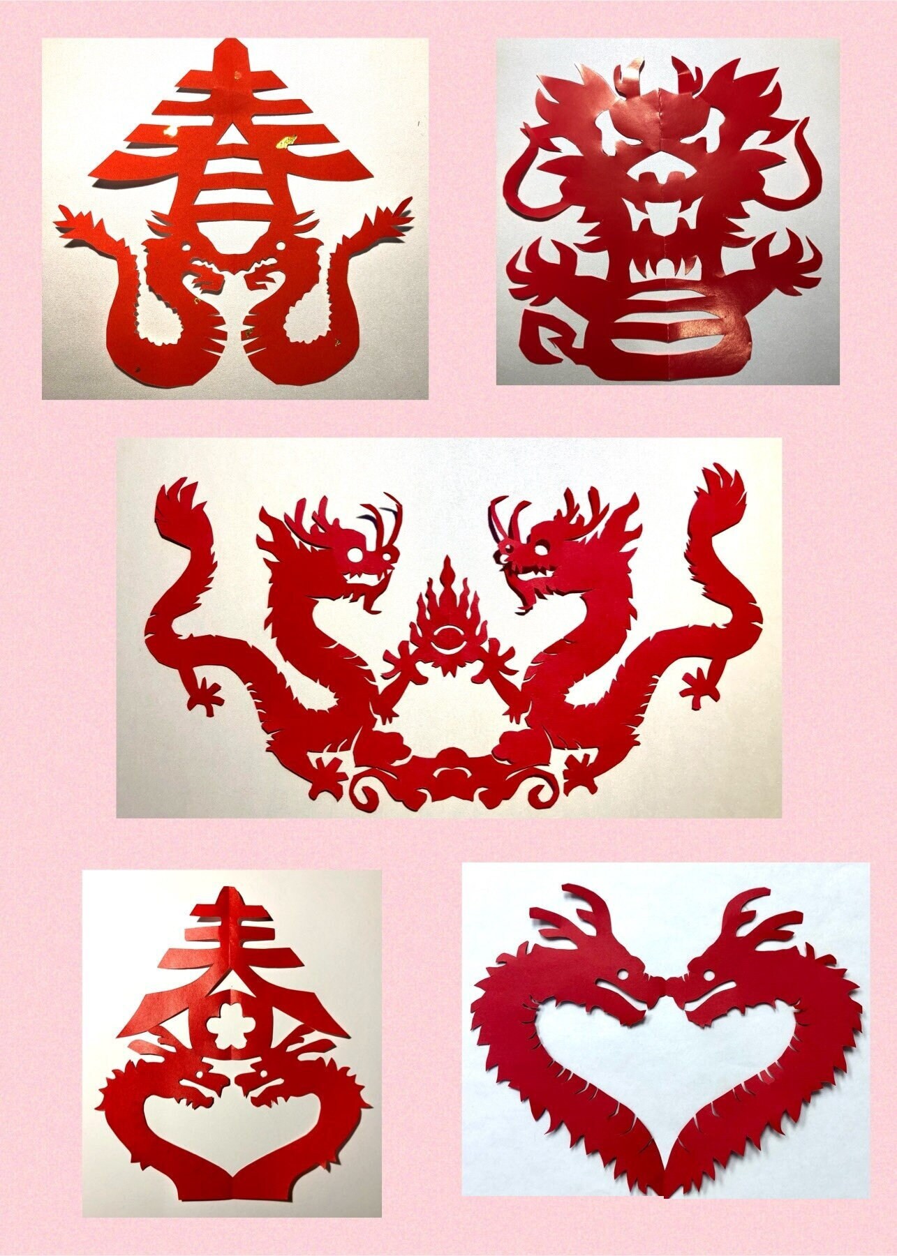 The Year of the Dragon Paper-cut Templates. 5 Different Dragon Figures ...