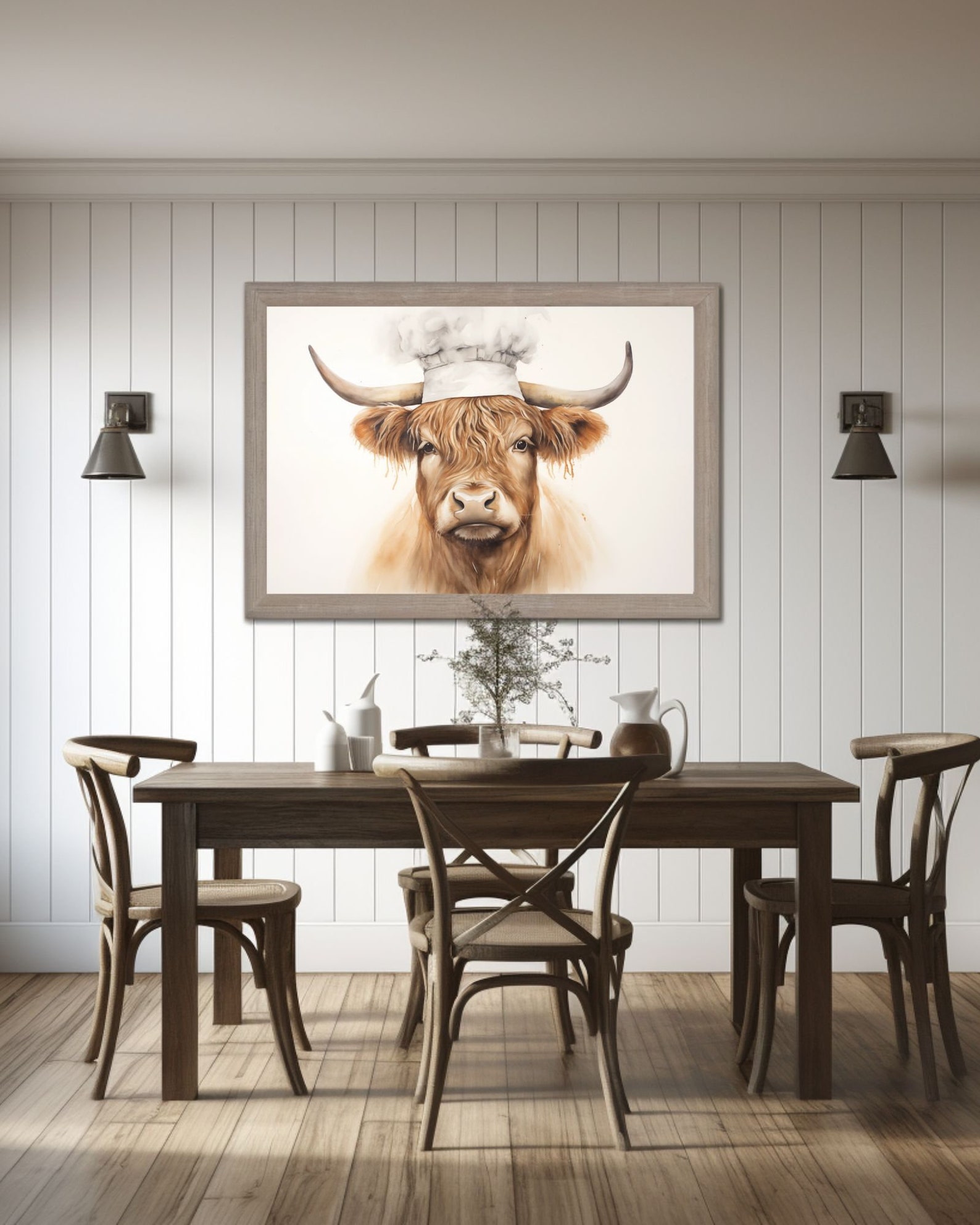 Printable Farmhouse Kitchen Highland Cow Painting Watercolor Highland ...