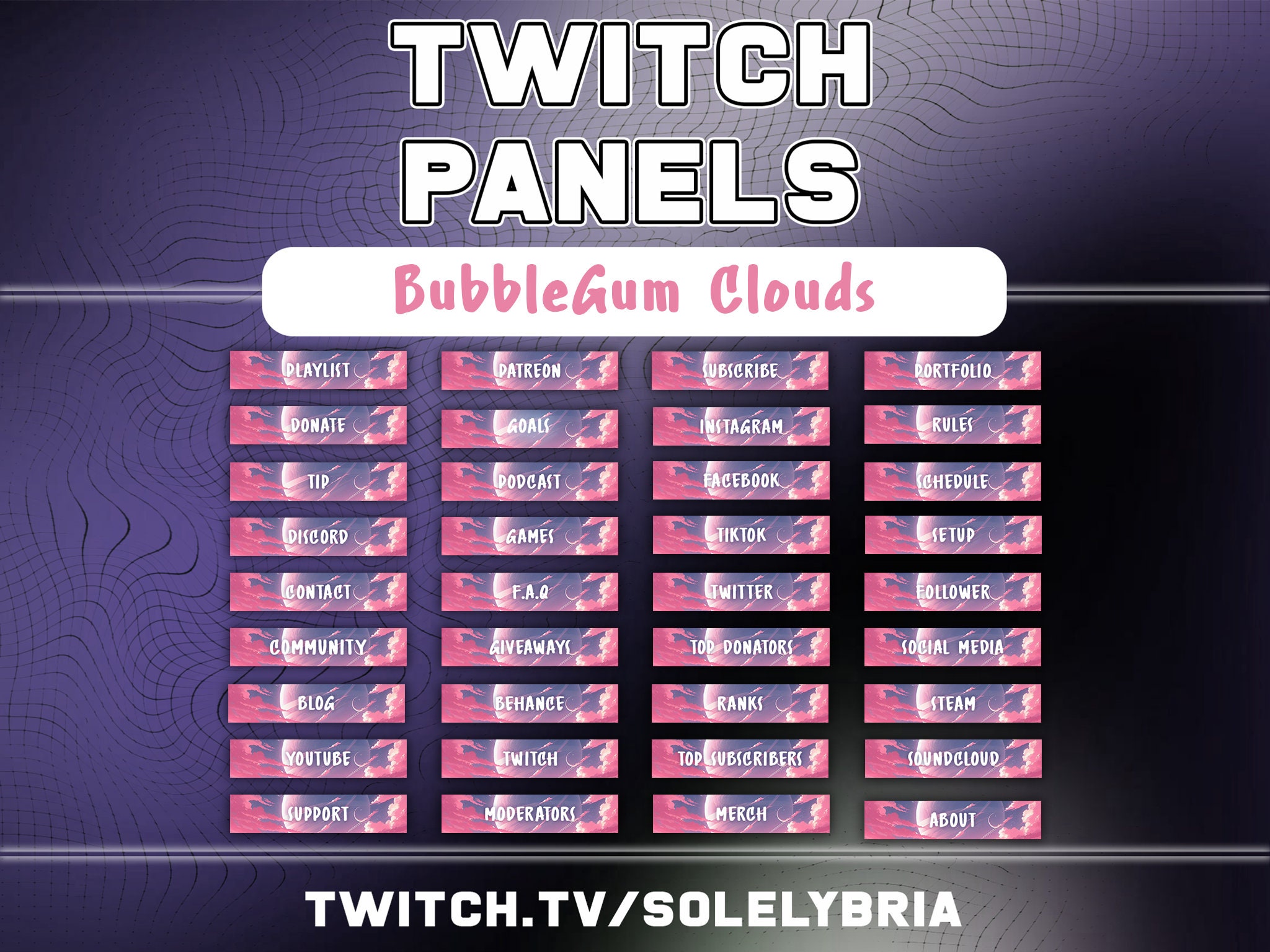 36x Bubblegum Clouds Twitch Panels Kawaii Streamer Aesthetic Pastel ...