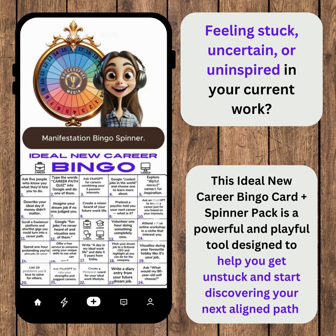Ideal New Career Bingo Card + Digital Spinner | Discover Your Dream ...