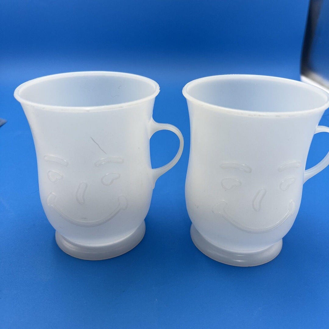 Vintage Kool Aid Man 2 Cups White Plastic Cups With Handles, 4 Inches ...