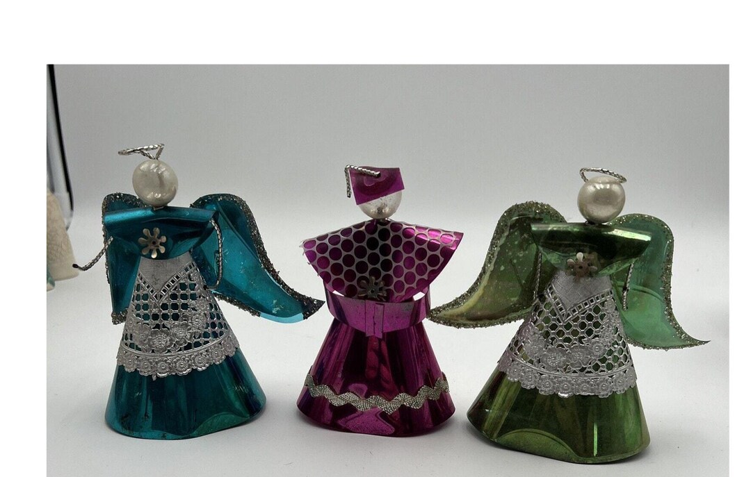 Vintage Handmade Plastic Angel Set: Glitter Doilies, Colorful Shiny ...