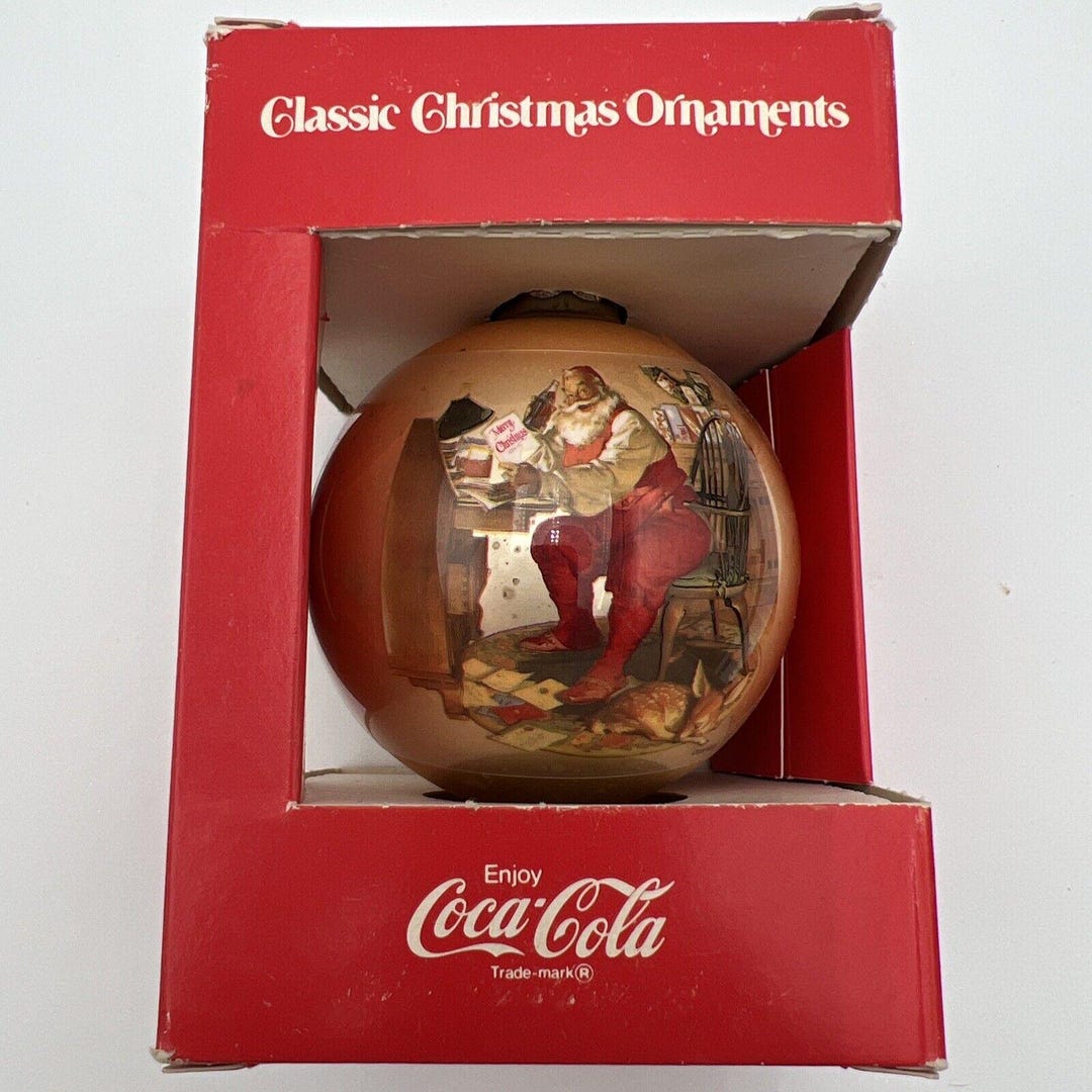 Vintage Coca-cola Santa Ornament by Corning Glass Works Round Bulb ...