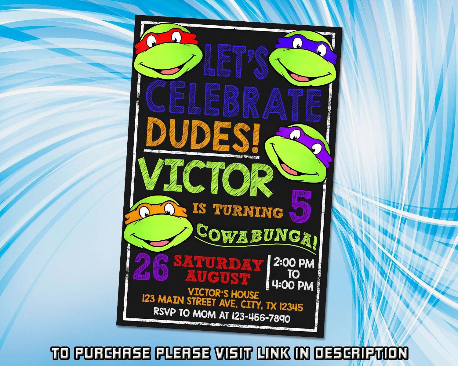 Personalize Teenage Mutant Ninja Turtle Birthday Invitation, TMNT ...