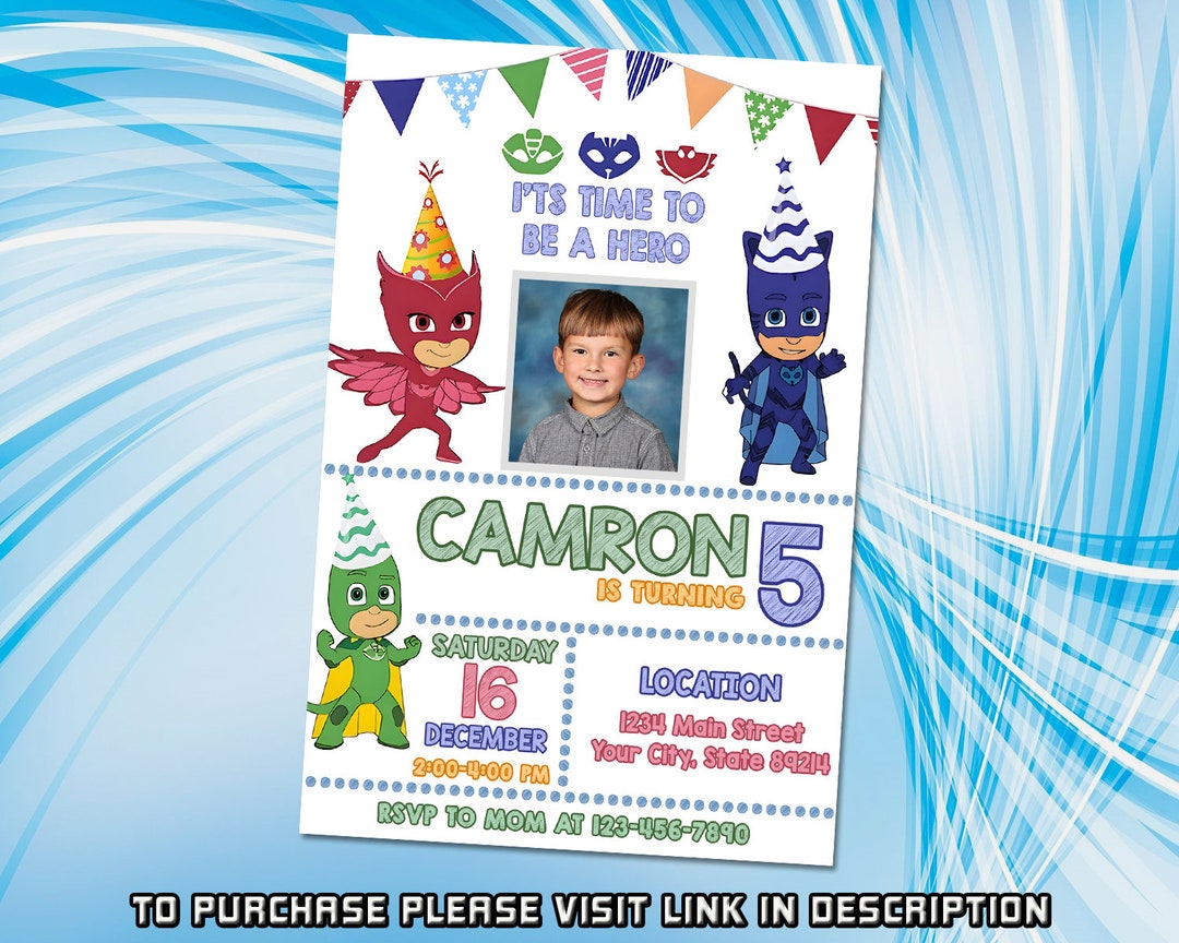Personalize PJ Mask Birthday Invitation, PJ Mask Party Invitation ...