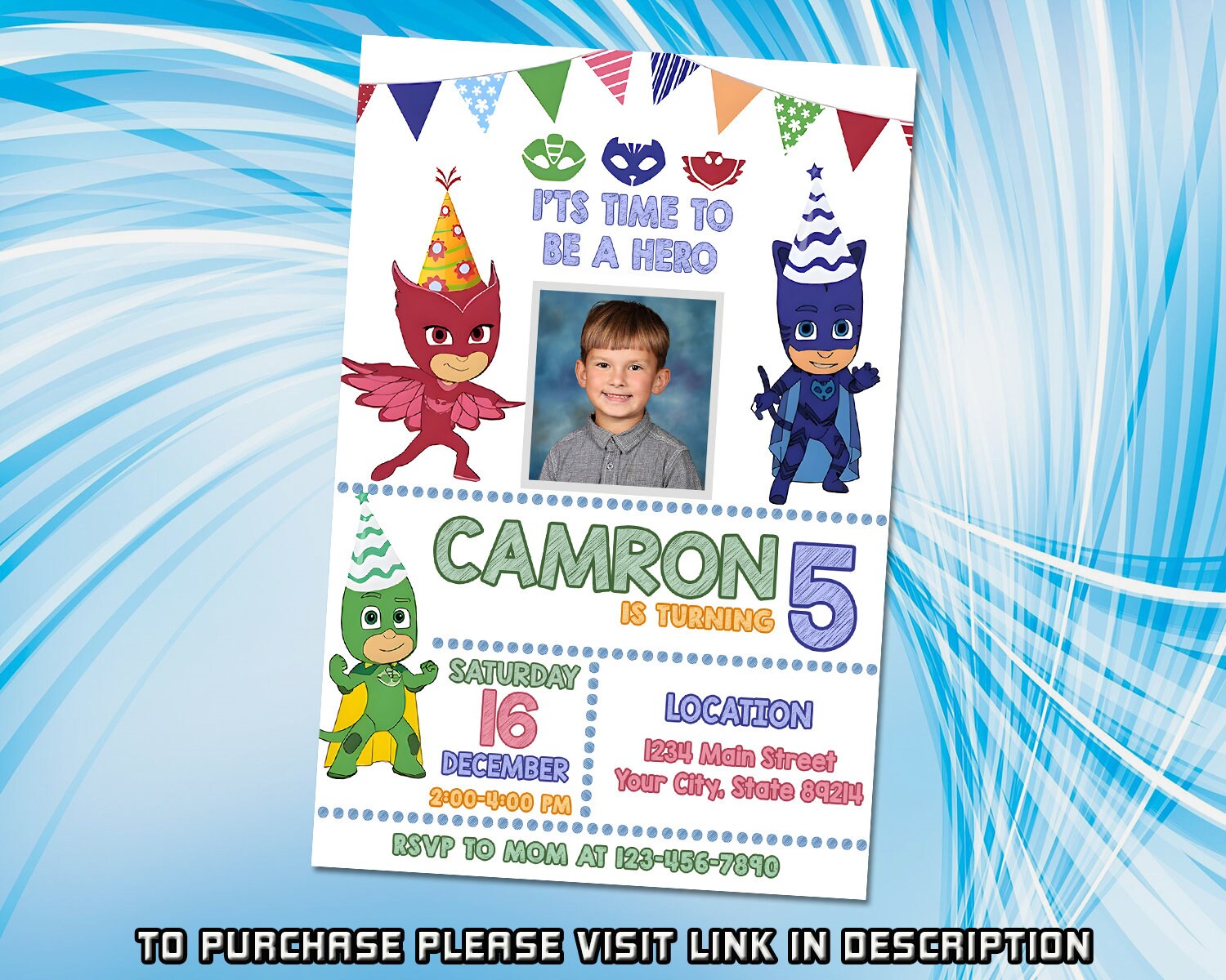 Personalize PJ Mask Birthday Invitation, PJ Mask Party Invitation ...
