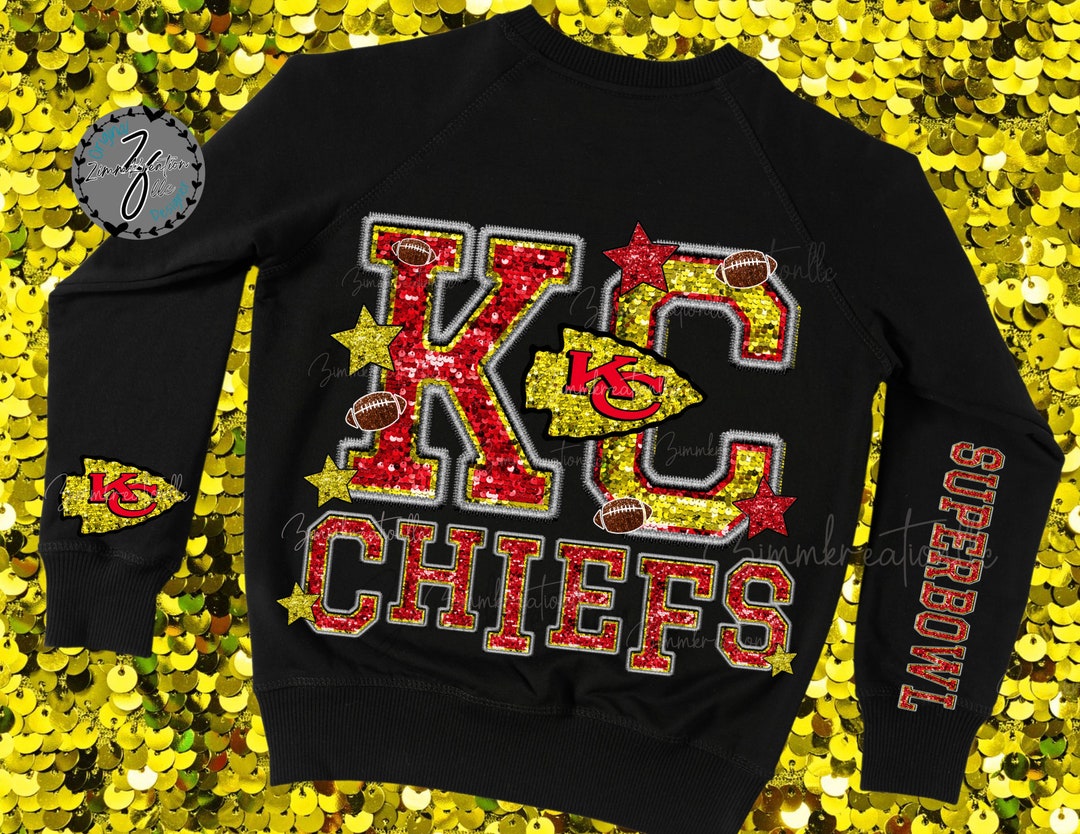 Chiefs KC Faux Glitter Sequin PNG Digital Download Football Embroidered Design - Etsy