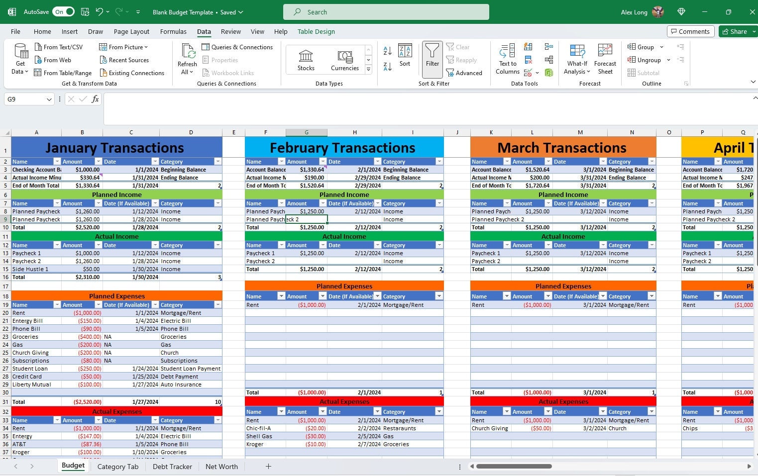 January - December - Budget Excel Template - Etsy