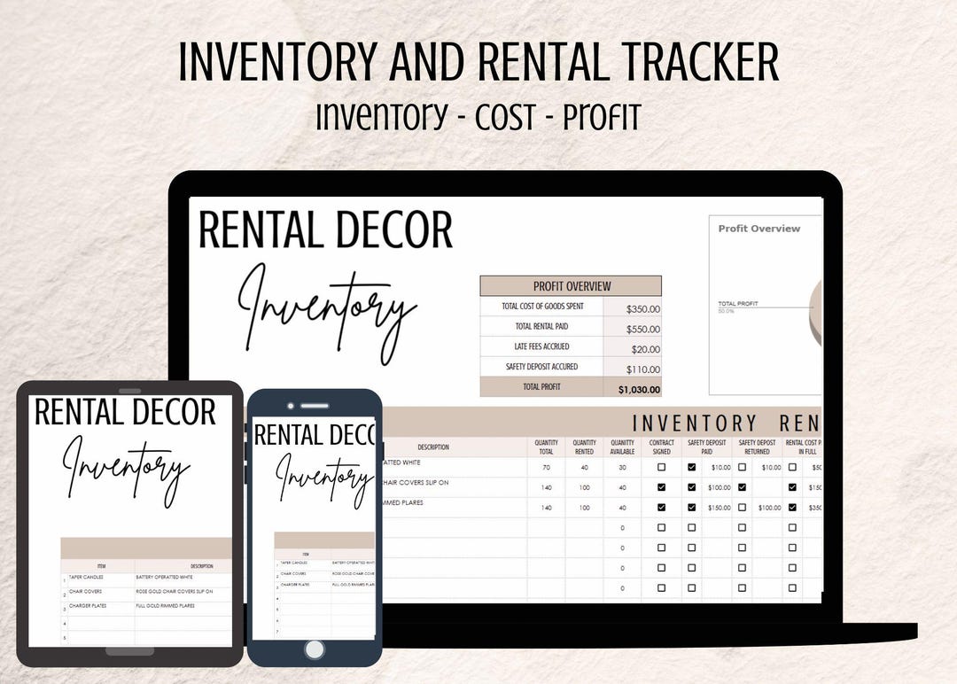 Event Decor Rental Tracker: Google Sheets Inventory Spreadsheet - Etsy