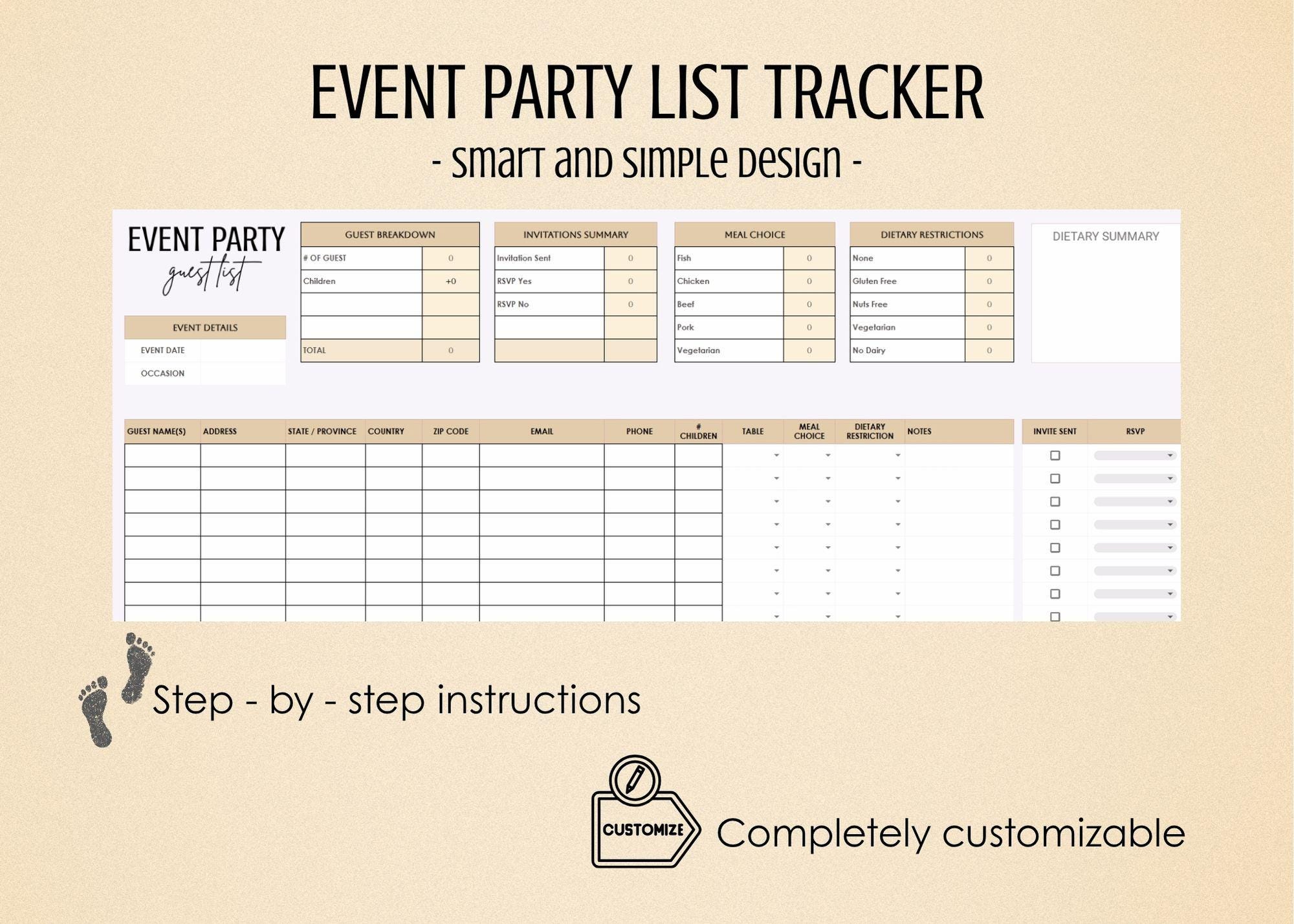 Event Guest List Tracker: Google Sheets Template, Seating Chart ...
