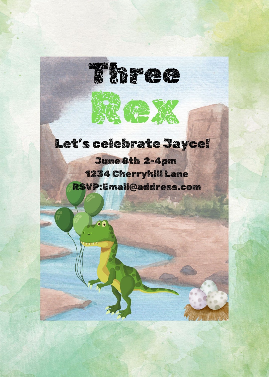 Three Rex Birthday Invitation L Instant Digital Download L Editable ...