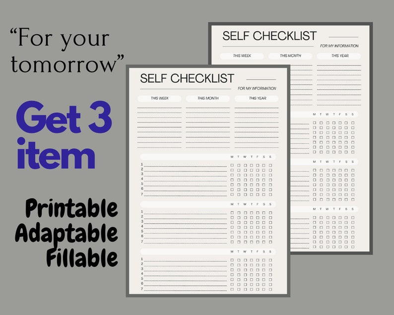 Editable Printable Fillable Digital Checklist Weekly Daily Yearly your ...