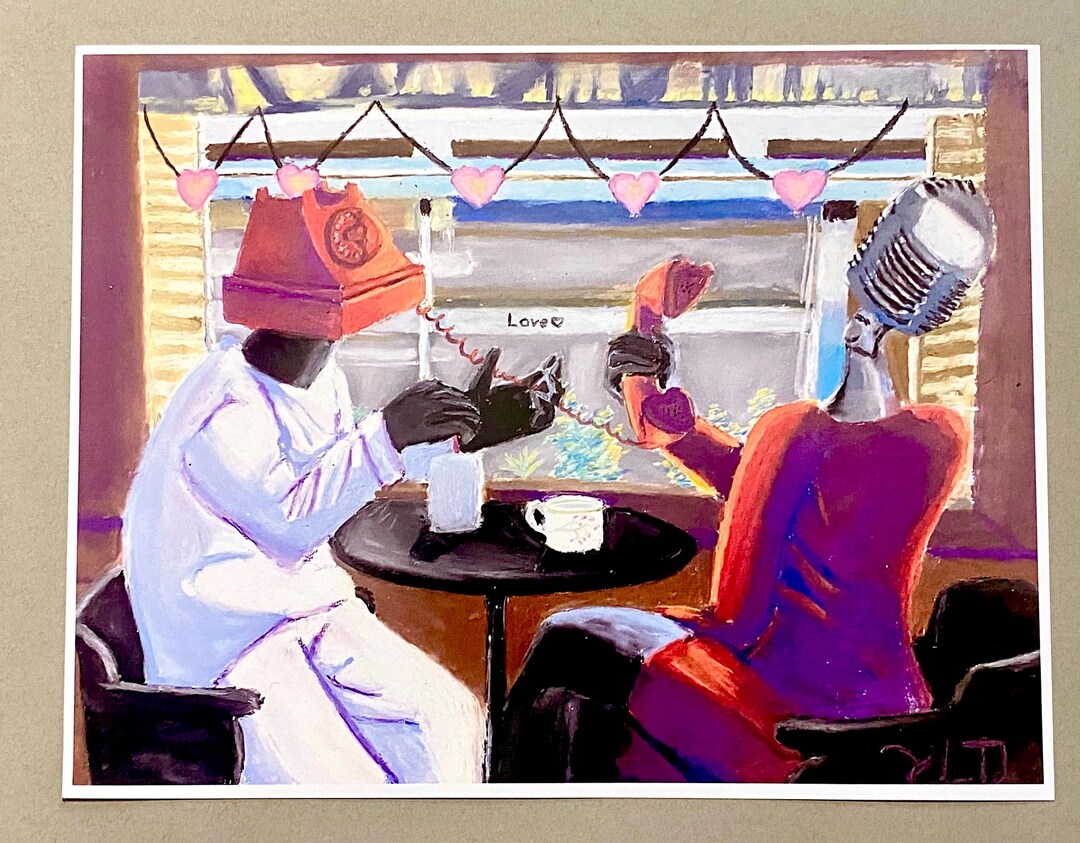 Couple in Cafe Art Print , Surrealism Art , Surrealism People , Cute ...