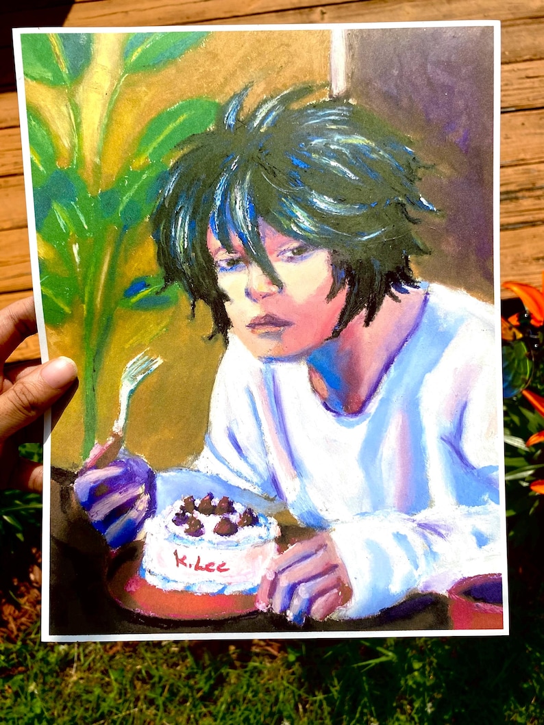 L Lawliet Death Note Eating Cake Art Print | Anime and Manga Character ...