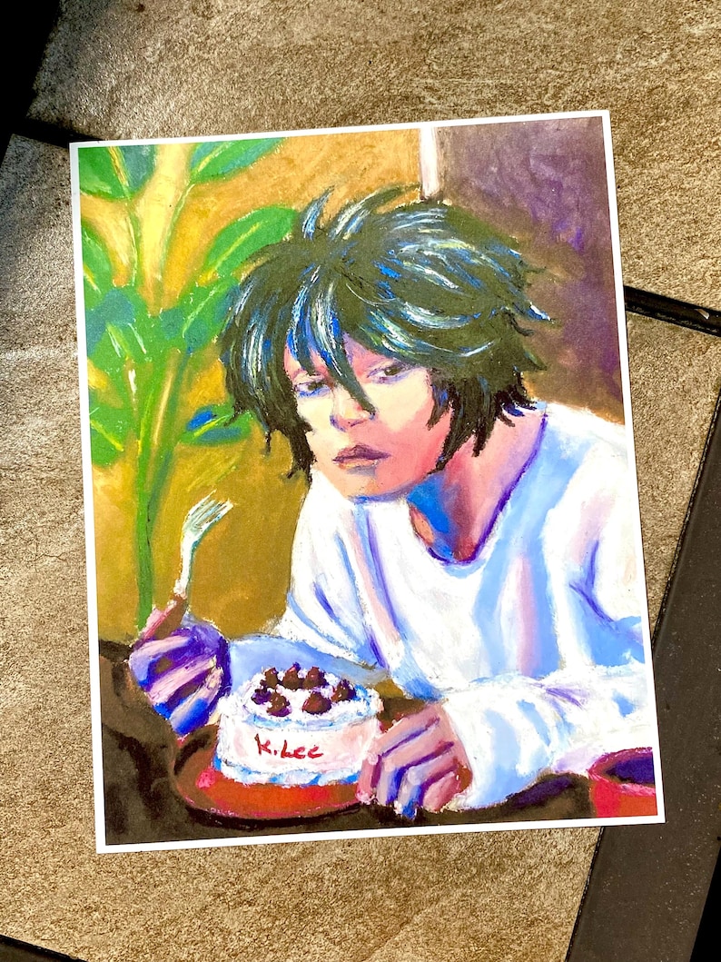 L Lawliet Death Note Eating Cake Art Print | Anime and Manga Character ...