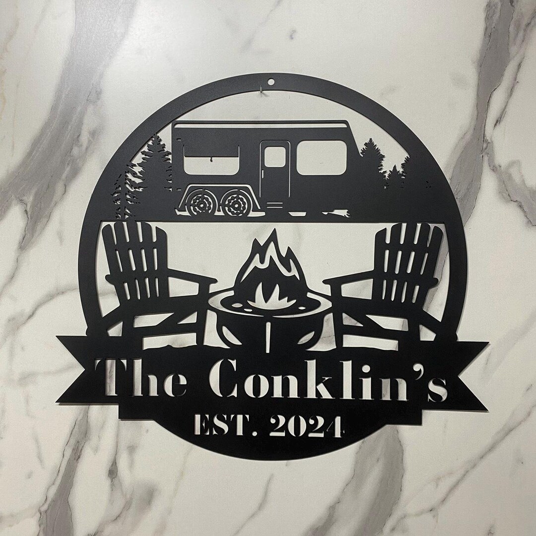 Personalized Fire Pit Camping Monogram Metal Wall Art, Custom Camping ...