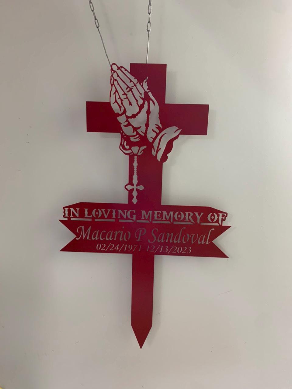 Custom Cross With Jesus Hands Metal Stake, Praying Hand Sign, Memorial ...