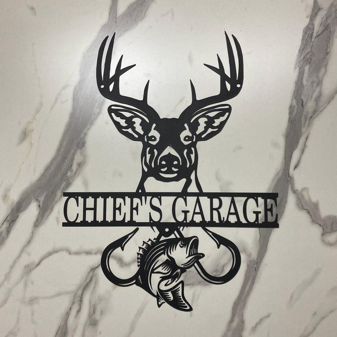Custom Deer Hunting Fishing Metal Wall Art, Hunter Fisherman Metal Sign ...