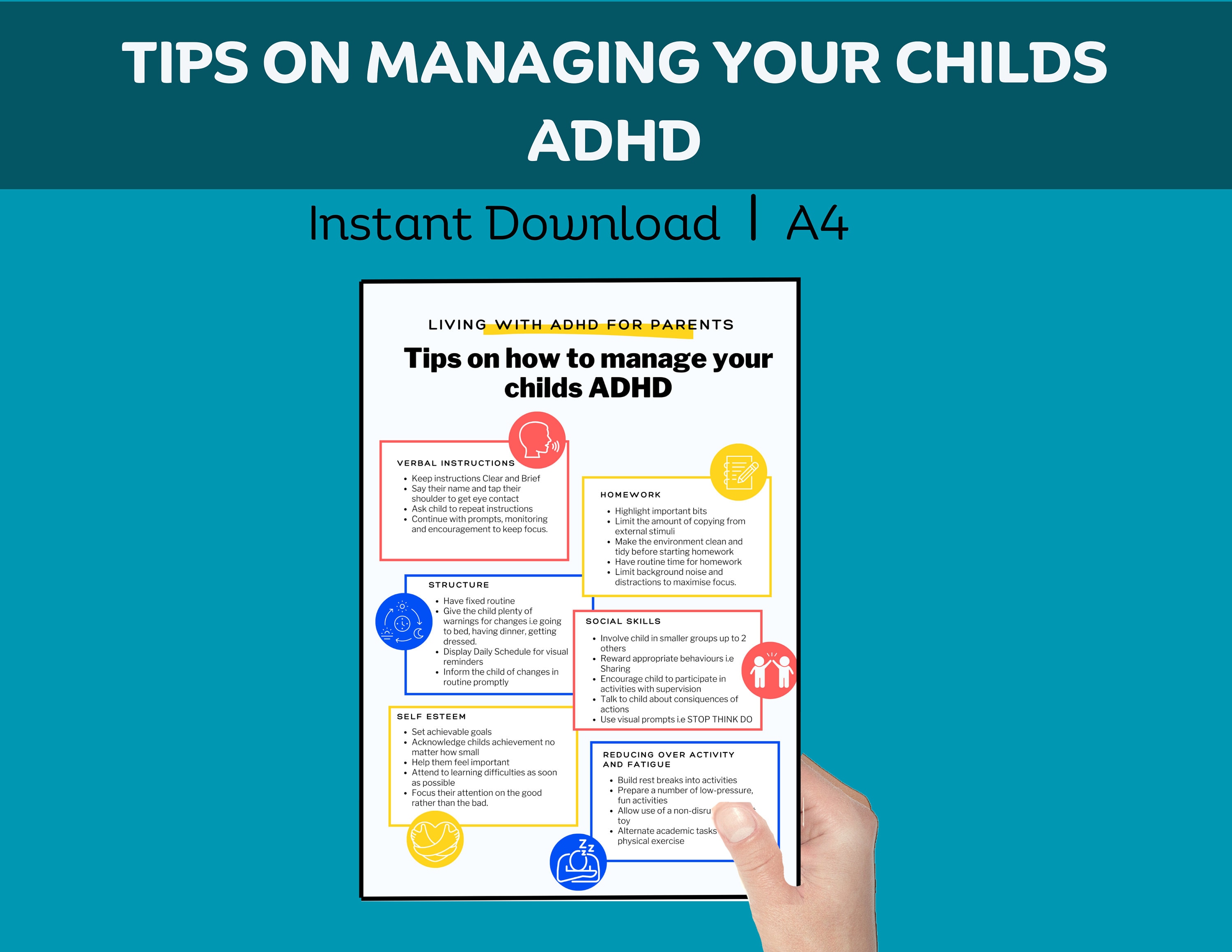 ADHD Coping Skills Poster for Kids Printable Handout Boost Executive ...