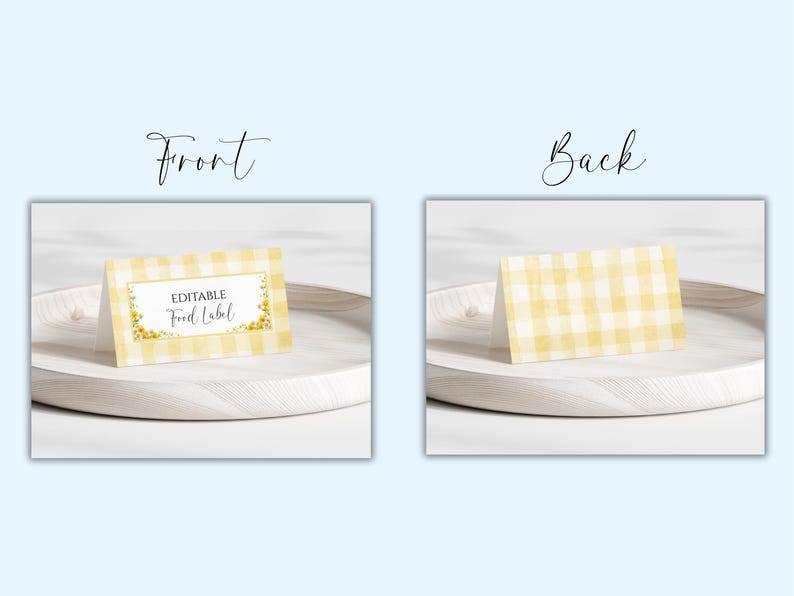 Editable Gingham Wildflower Food Tent Cards (digital Download) - Etsy