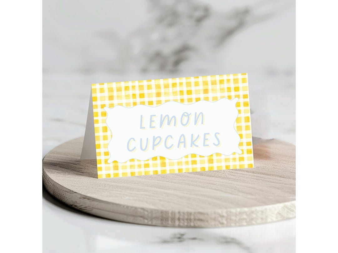 Yellow Gingham Food Tent Cards: Baby Shower Buffet Labels (editable ...