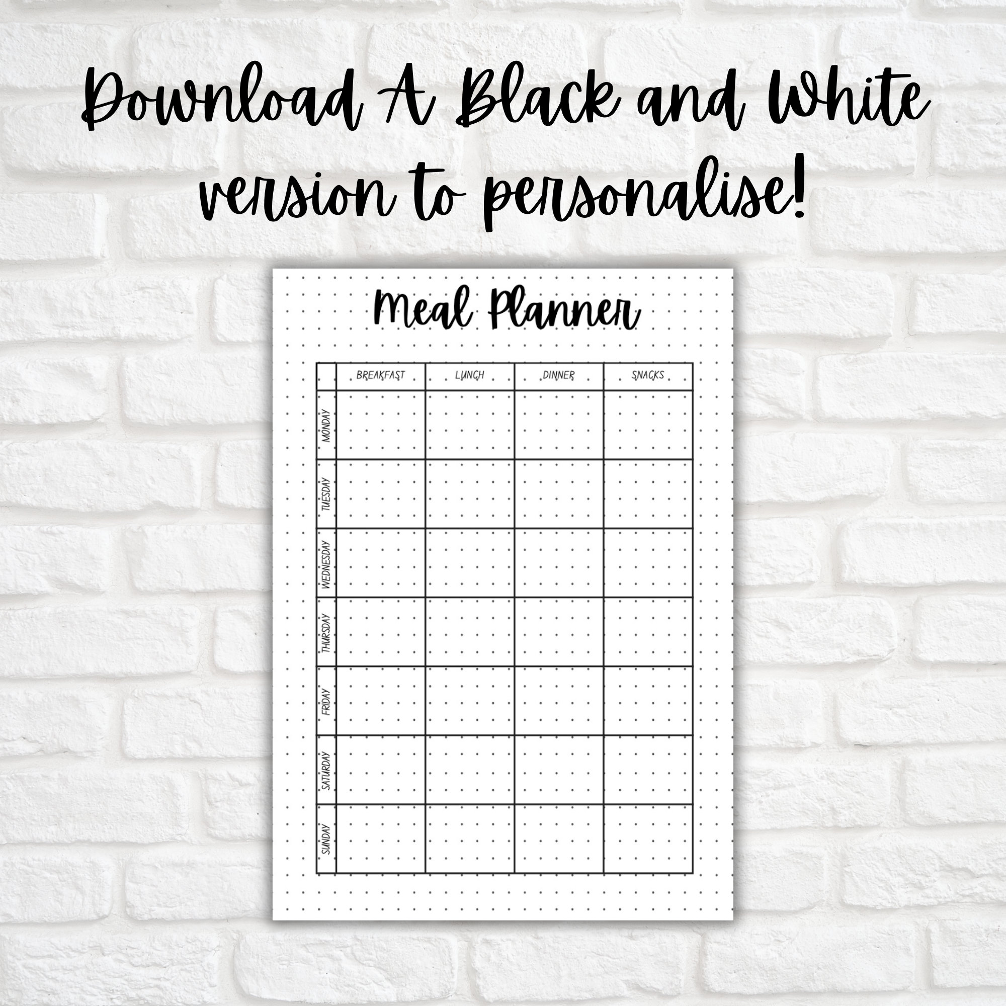 Printable Meal Planner A5 Food Tracker & Bullet Journal, Instant ...