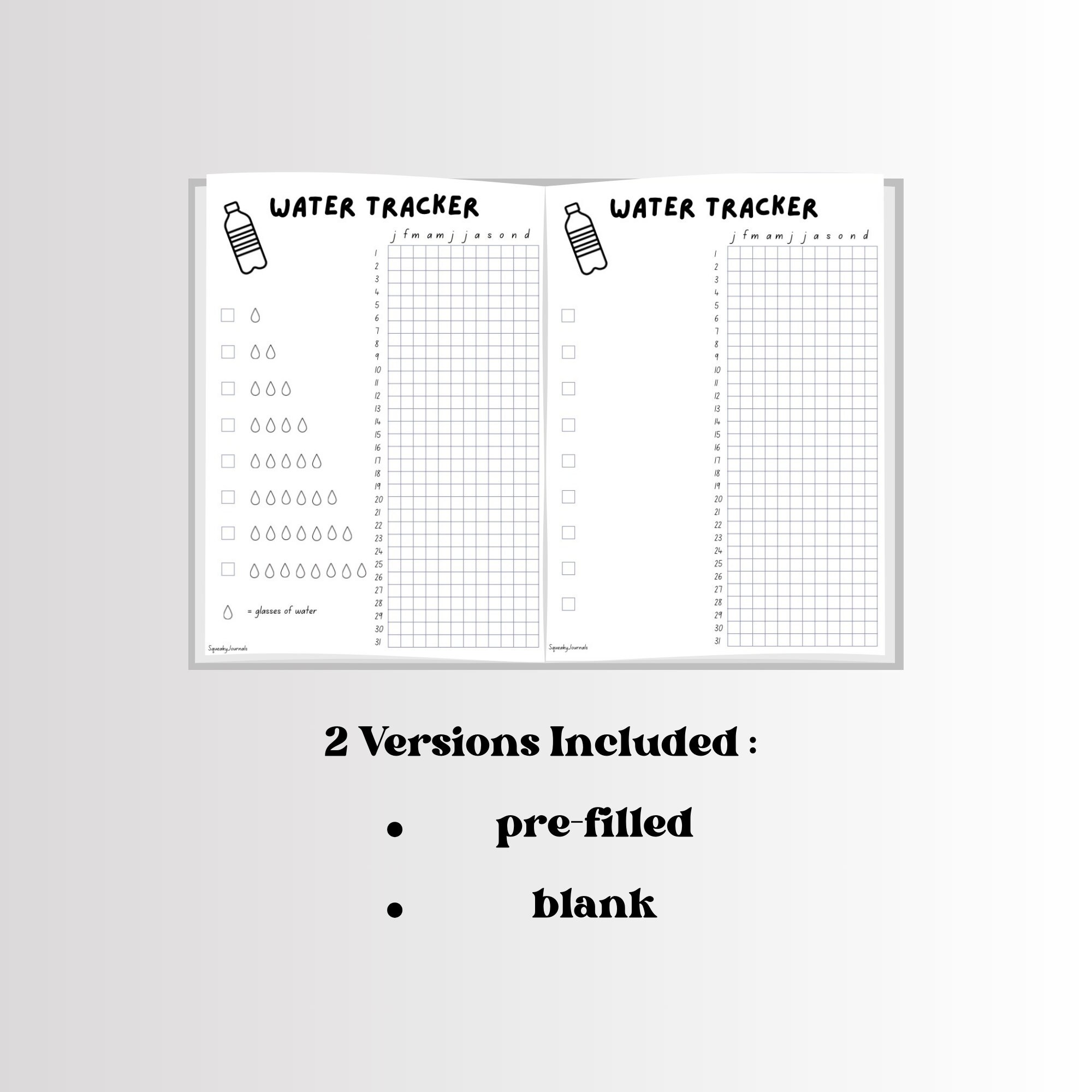 Annual Hydration Tracker Printable Water Intake Chart Health & Wellness ...