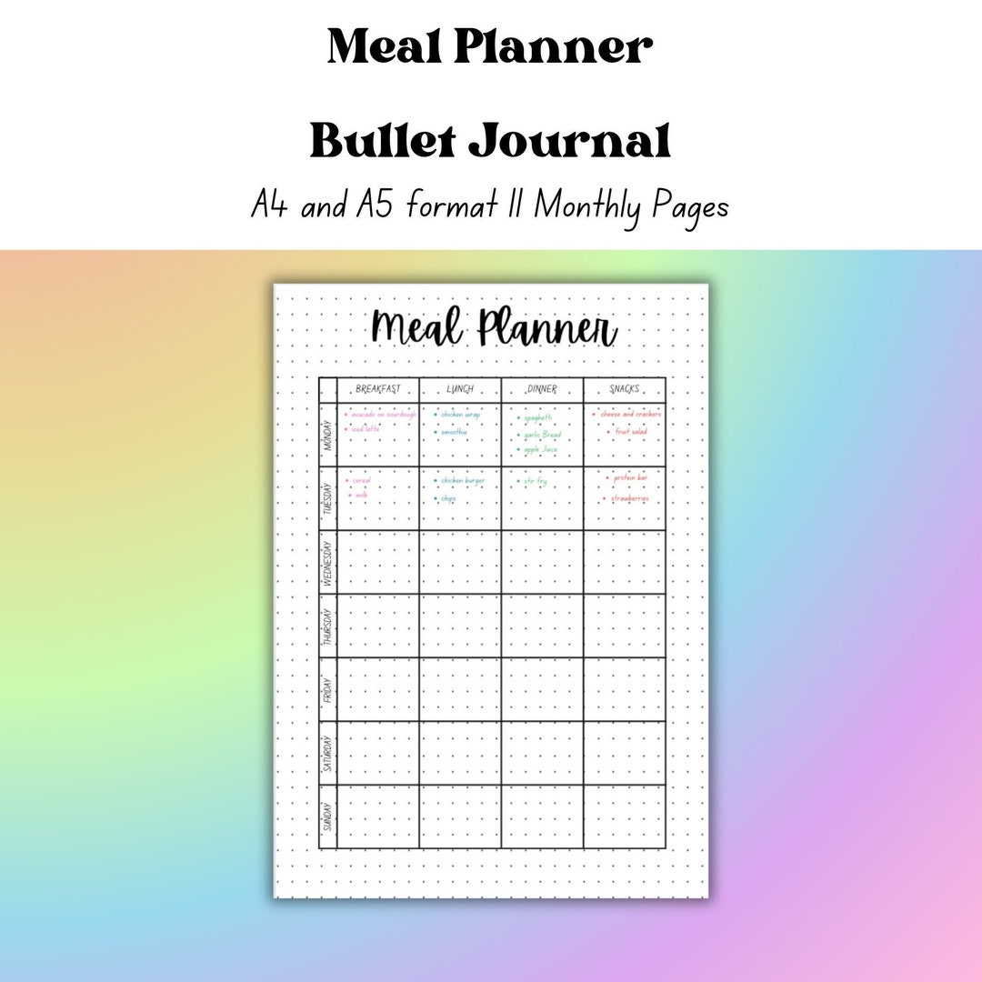 Printable Meal Planner A5 Food Tracker & Bullet Journal, Instant ...