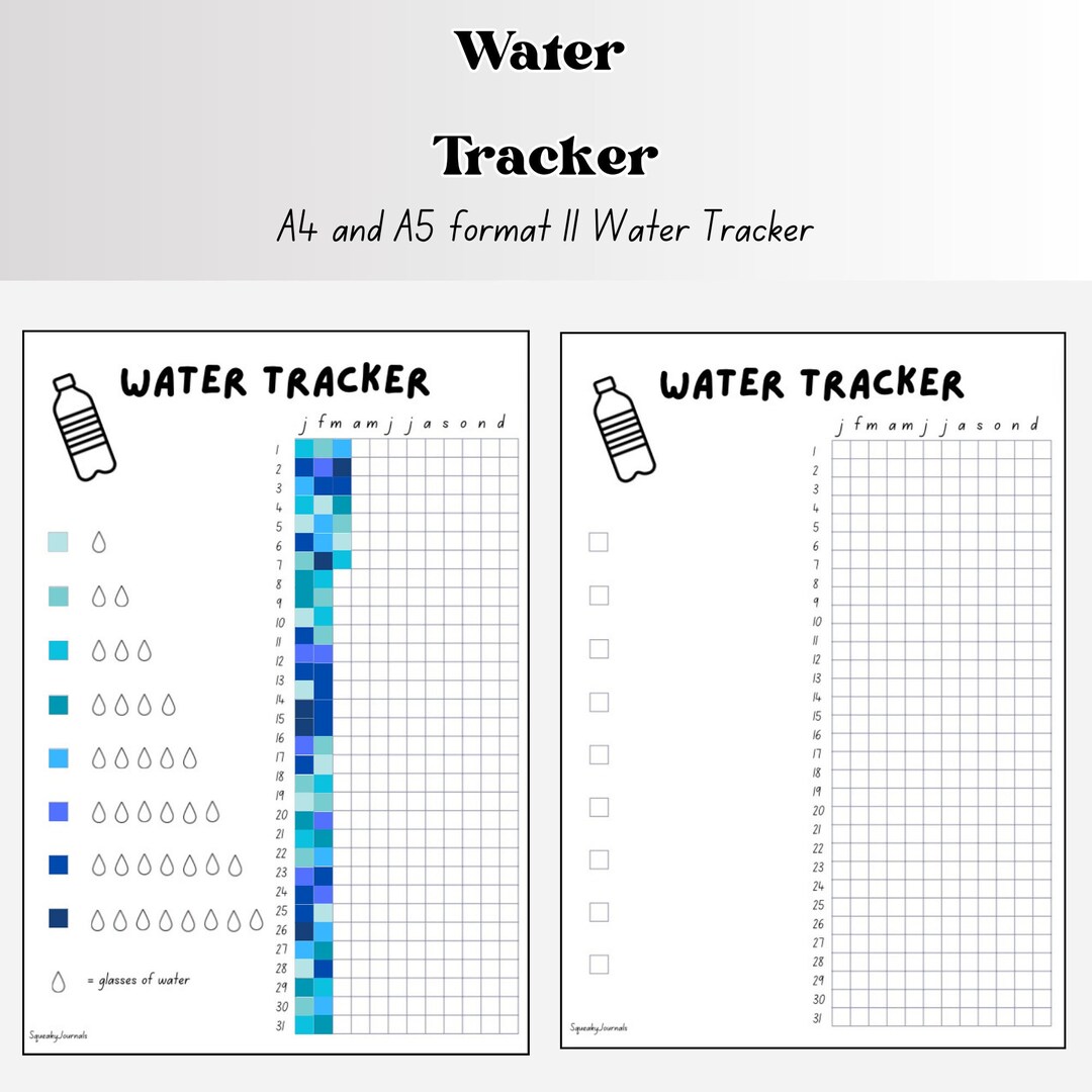 Annual Hydration Tracker Printable Water Intake Chart Health & Wellness ...