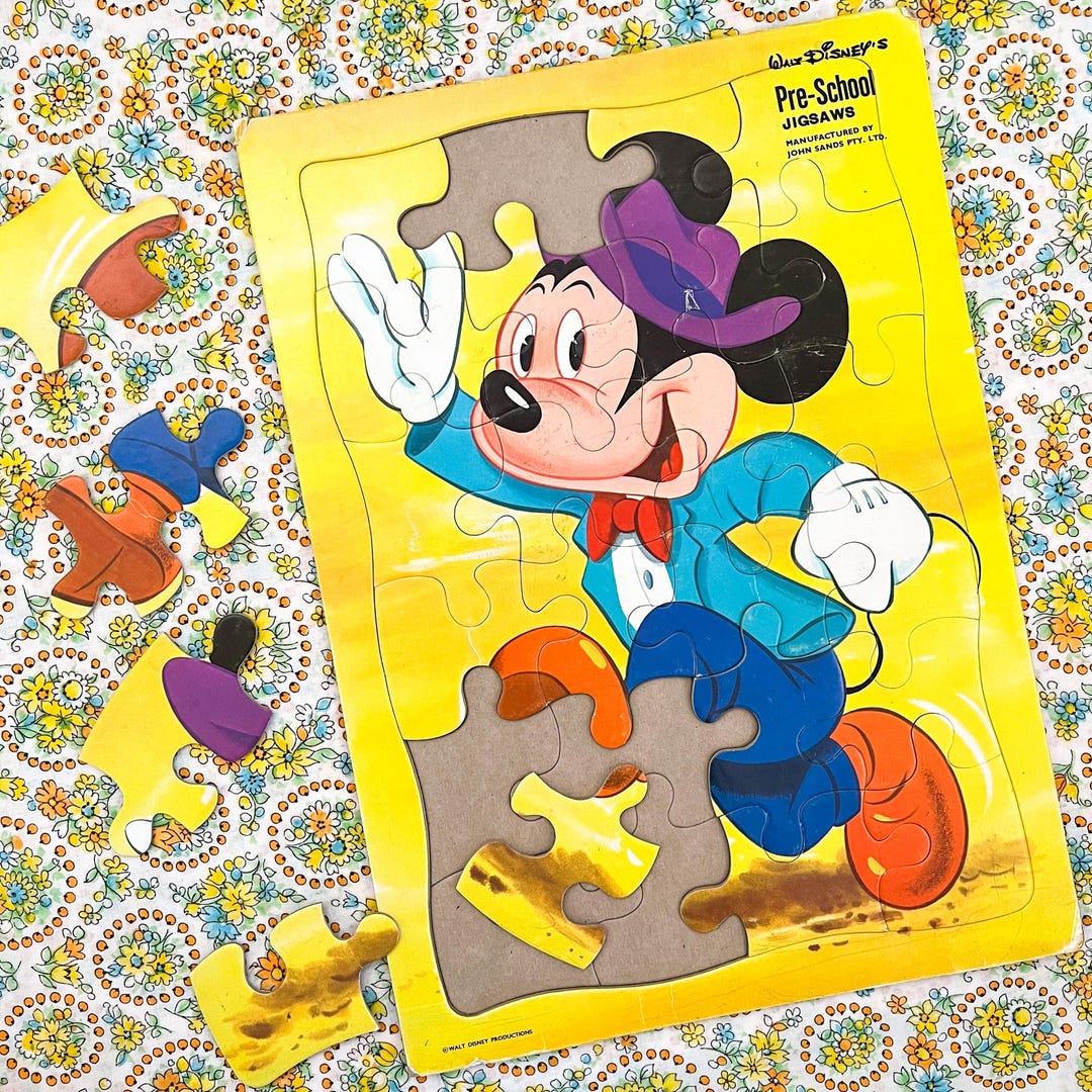 Mickey Mouse Vintage Disney Puzzle Large 24 Piece Frame Tray Cardboard ...