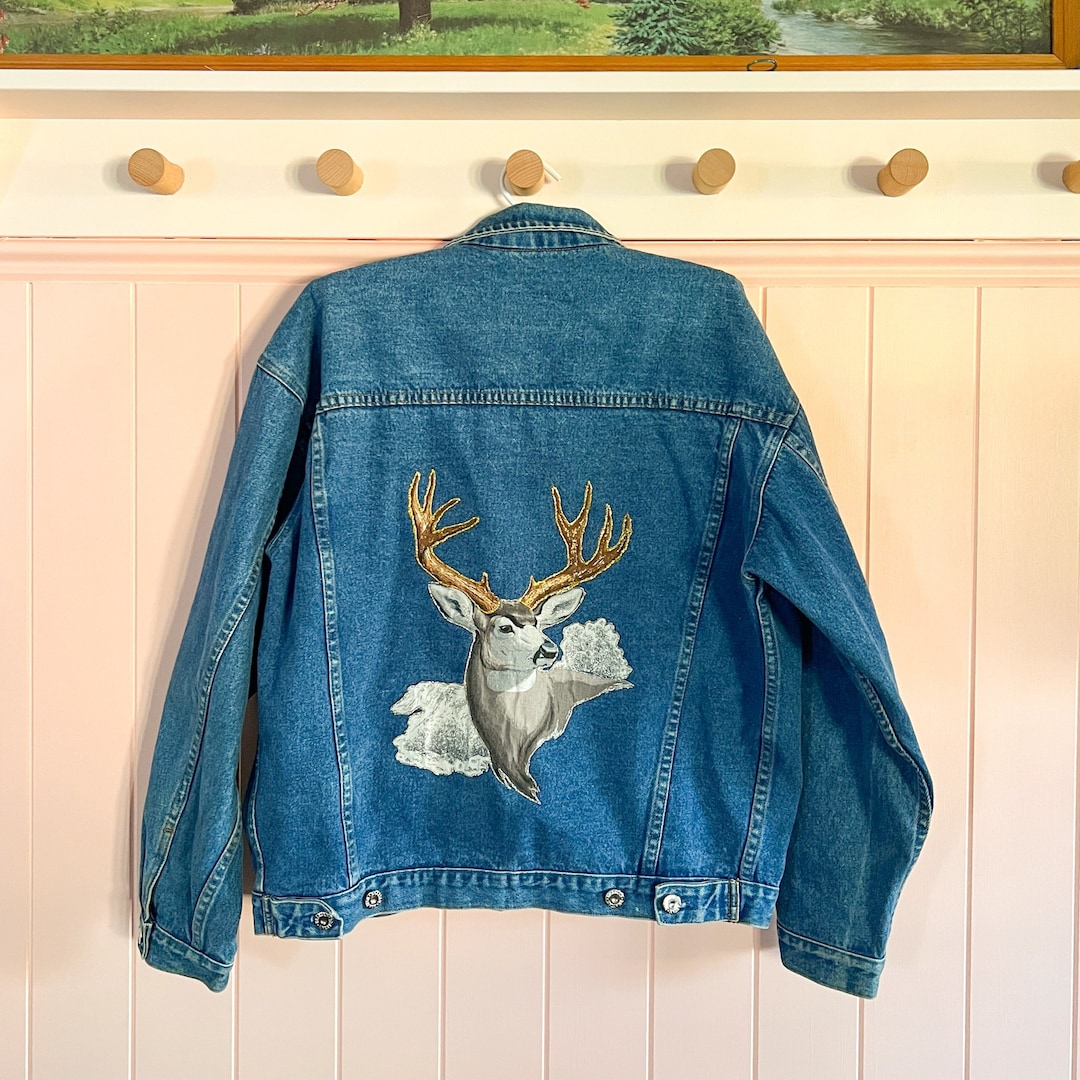 1980s Braetan Deer Denim Jacket With Tartan Customised With Deer Patch ...