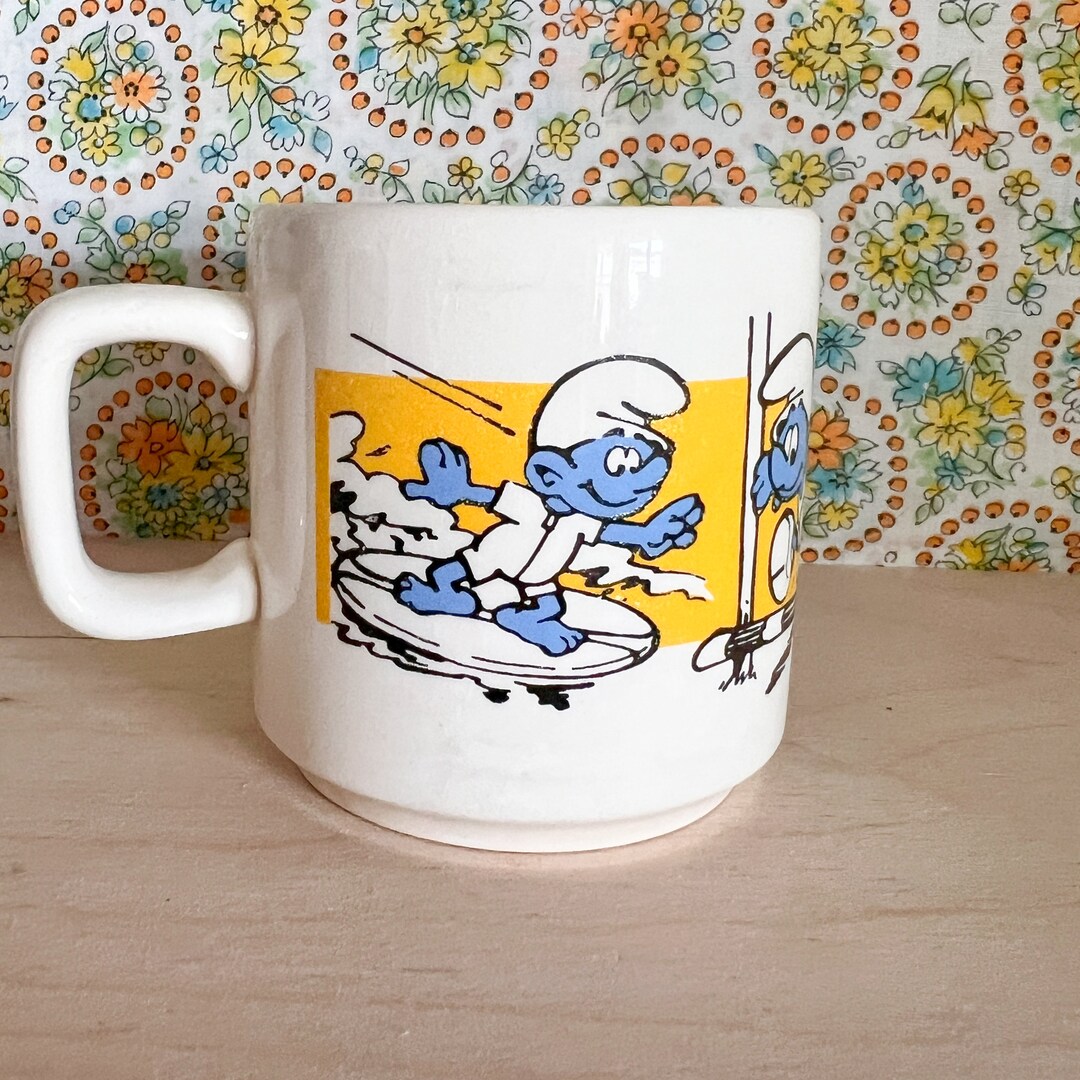 Vintage the Smurfs Coffee Mug Cup Peyo C.1980s Novelty Ceramic Mug Made ...