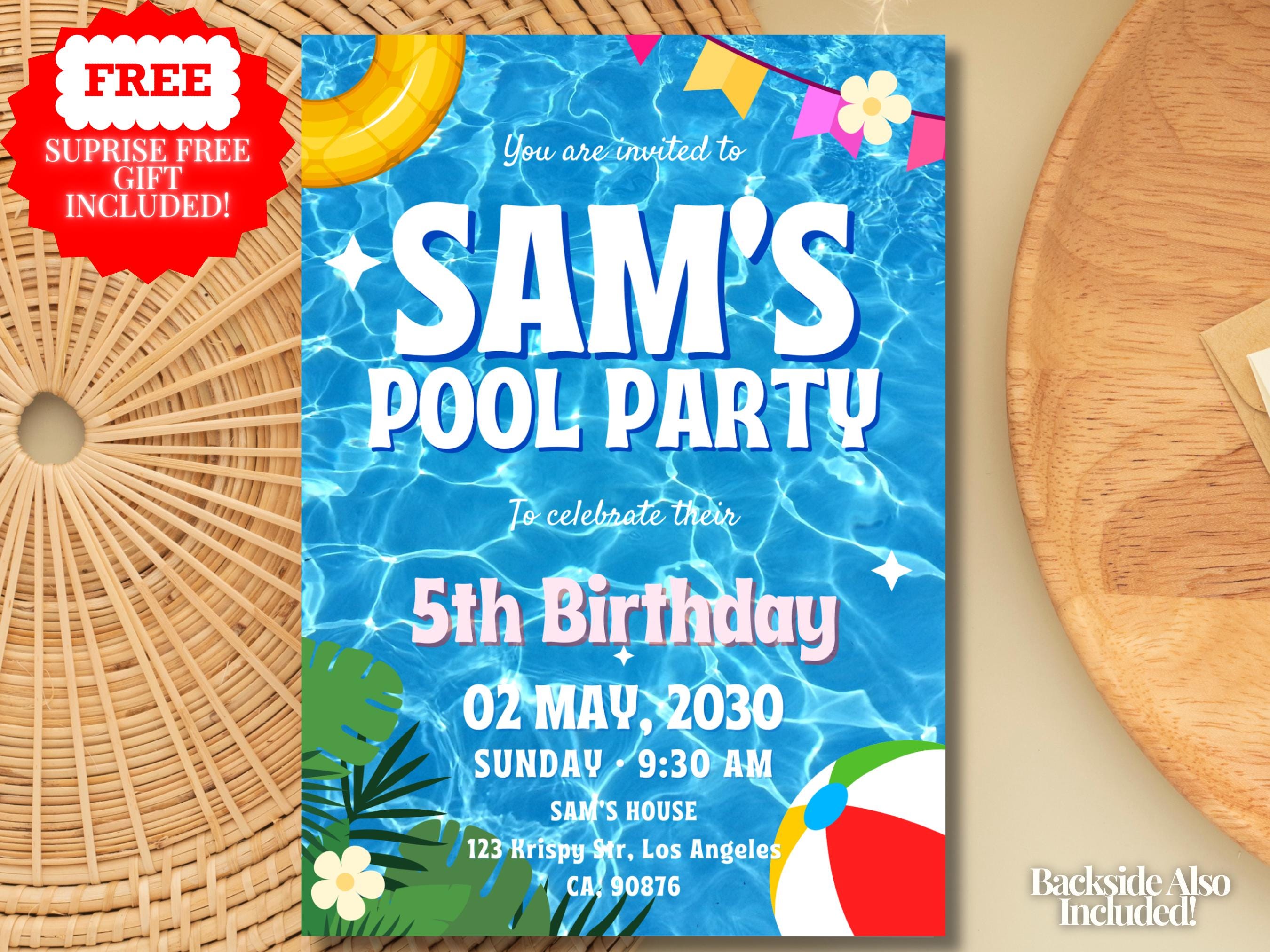 Editable Pool Party Birthday Invitation, Summer Birthday Party Evite ...
