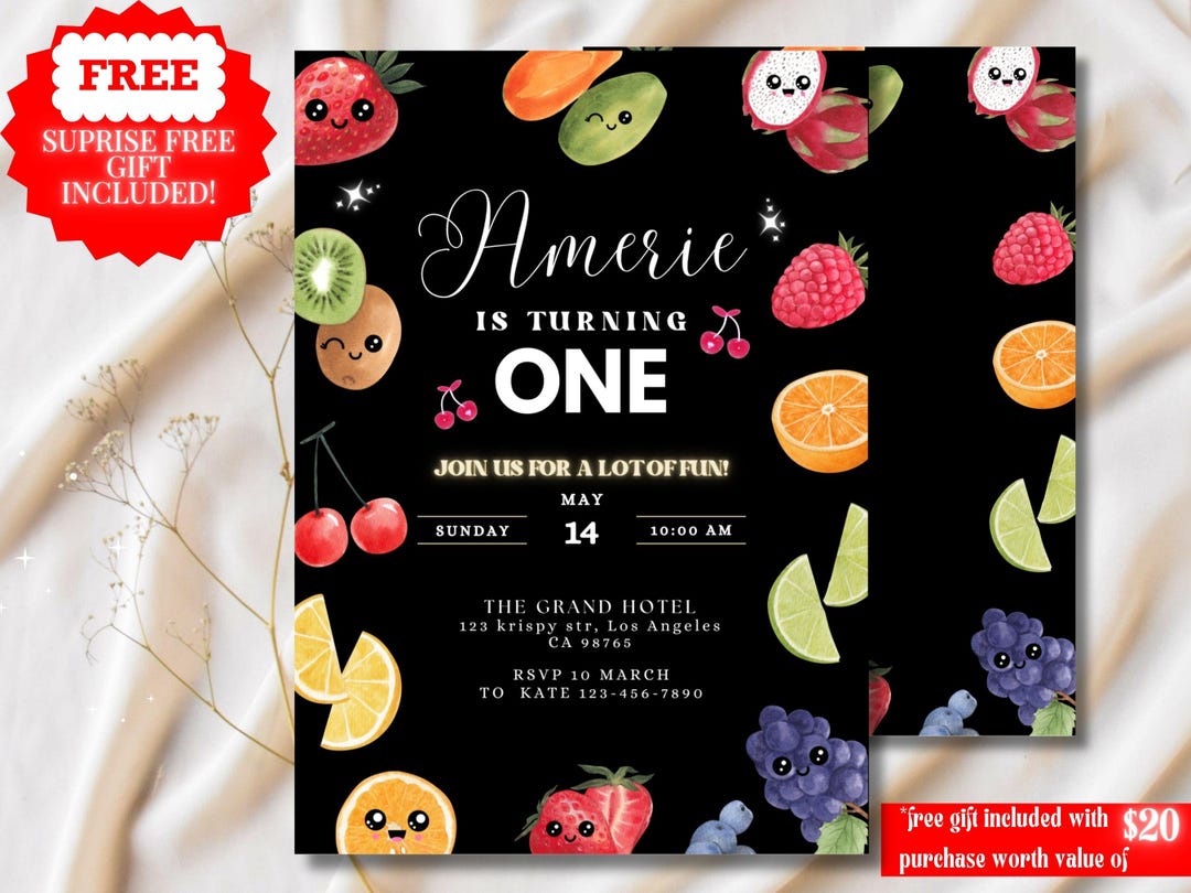 Editable Fruit Birthday Invitation, Printable Berry Fruit Birthday Girl ...