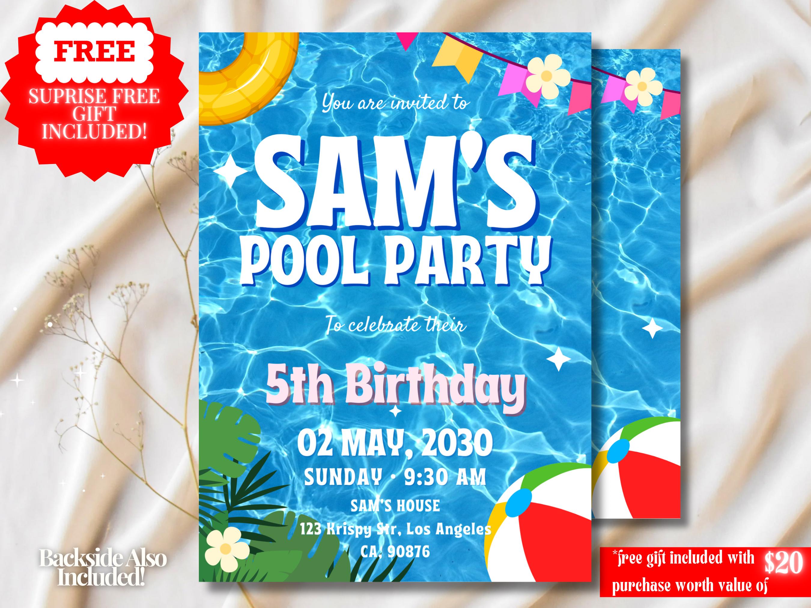 Editable Pool Party Birthday Invitation, Summer Birthday Party Evite ...