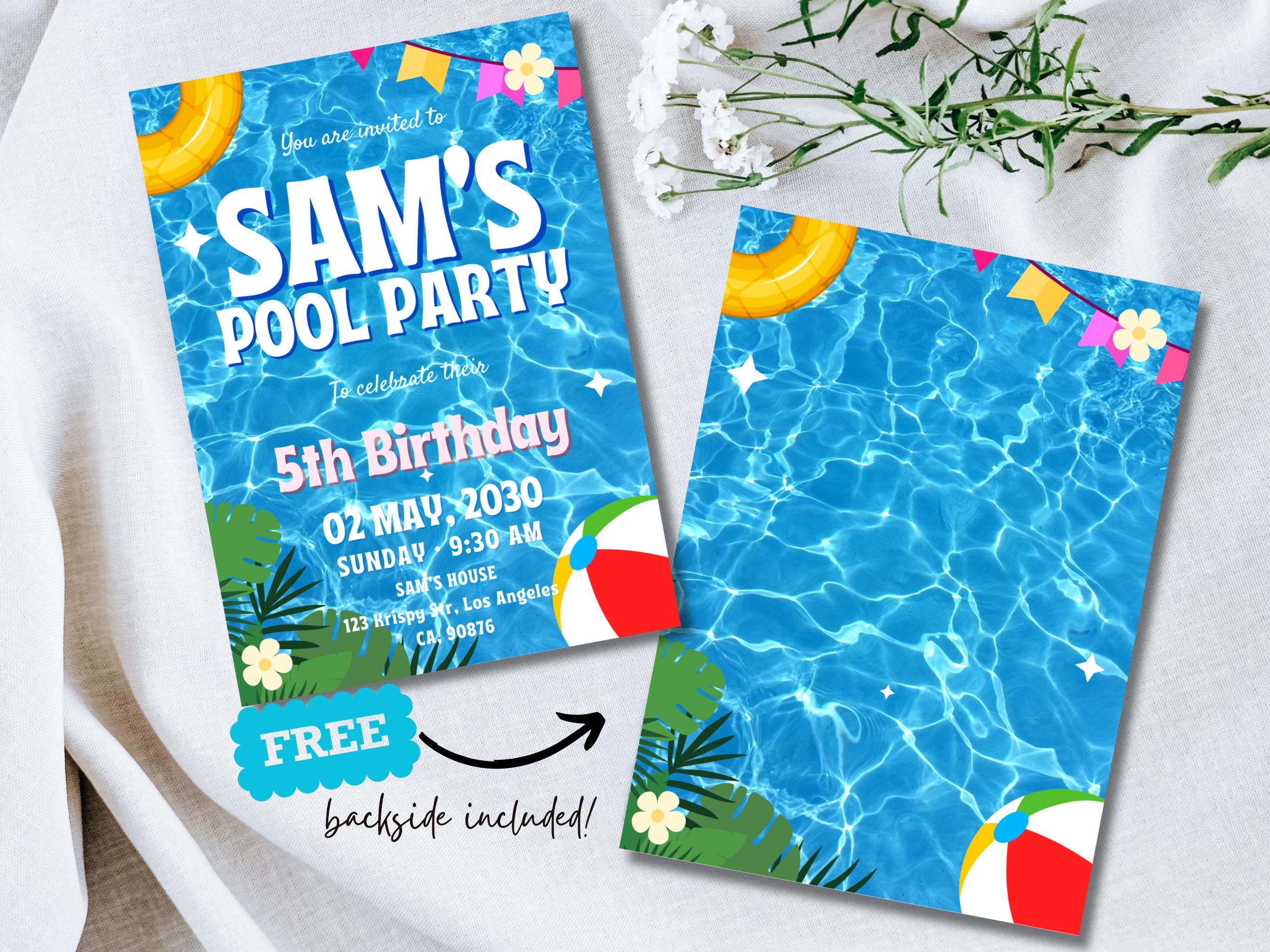 Editable Pool Party Birthday Invitation, Summer Birthday Party Evite ...