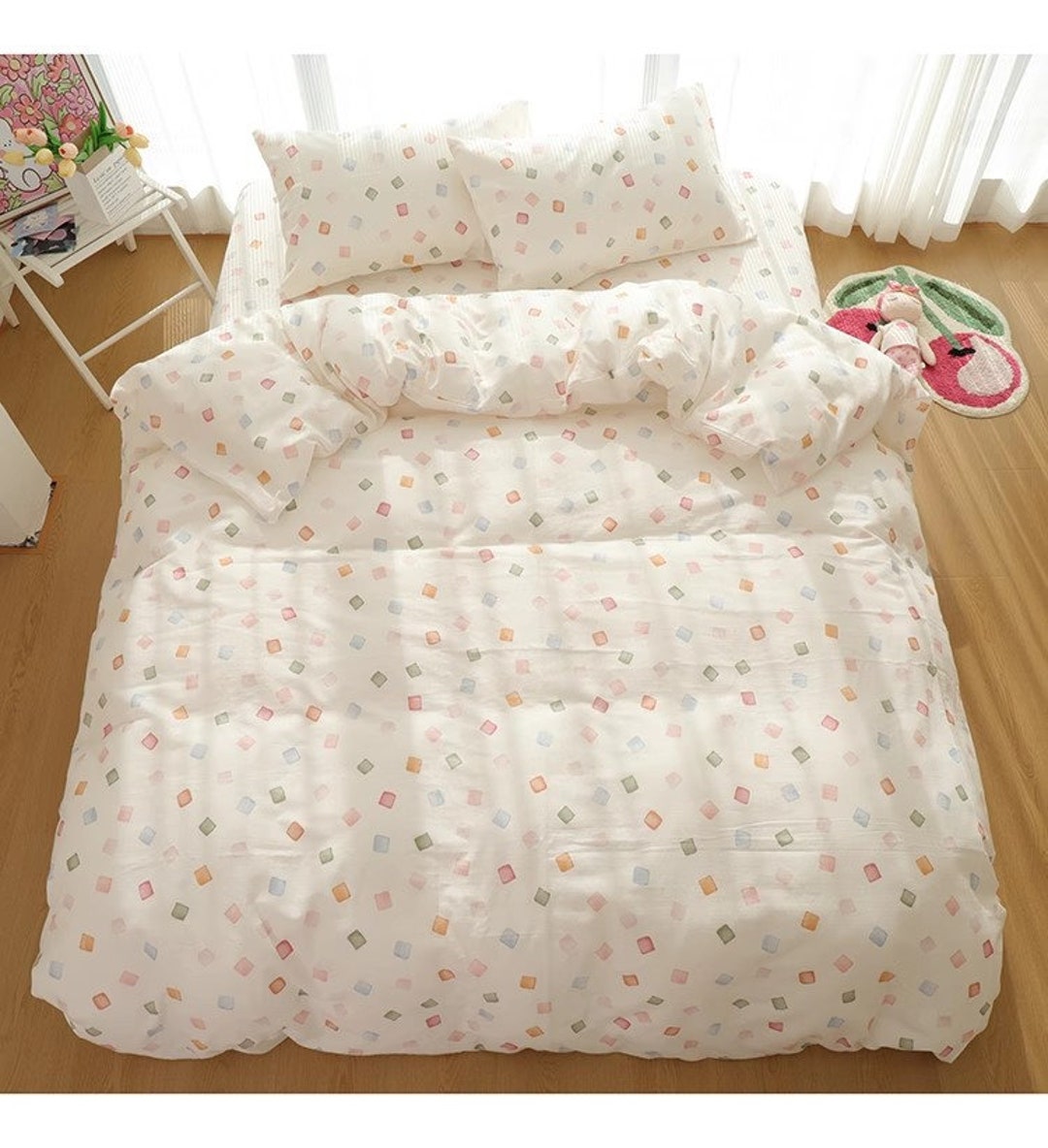 Super Soft Cotton Duvet Cover, Simple White Bedding Set, Rainbow Cubic ...