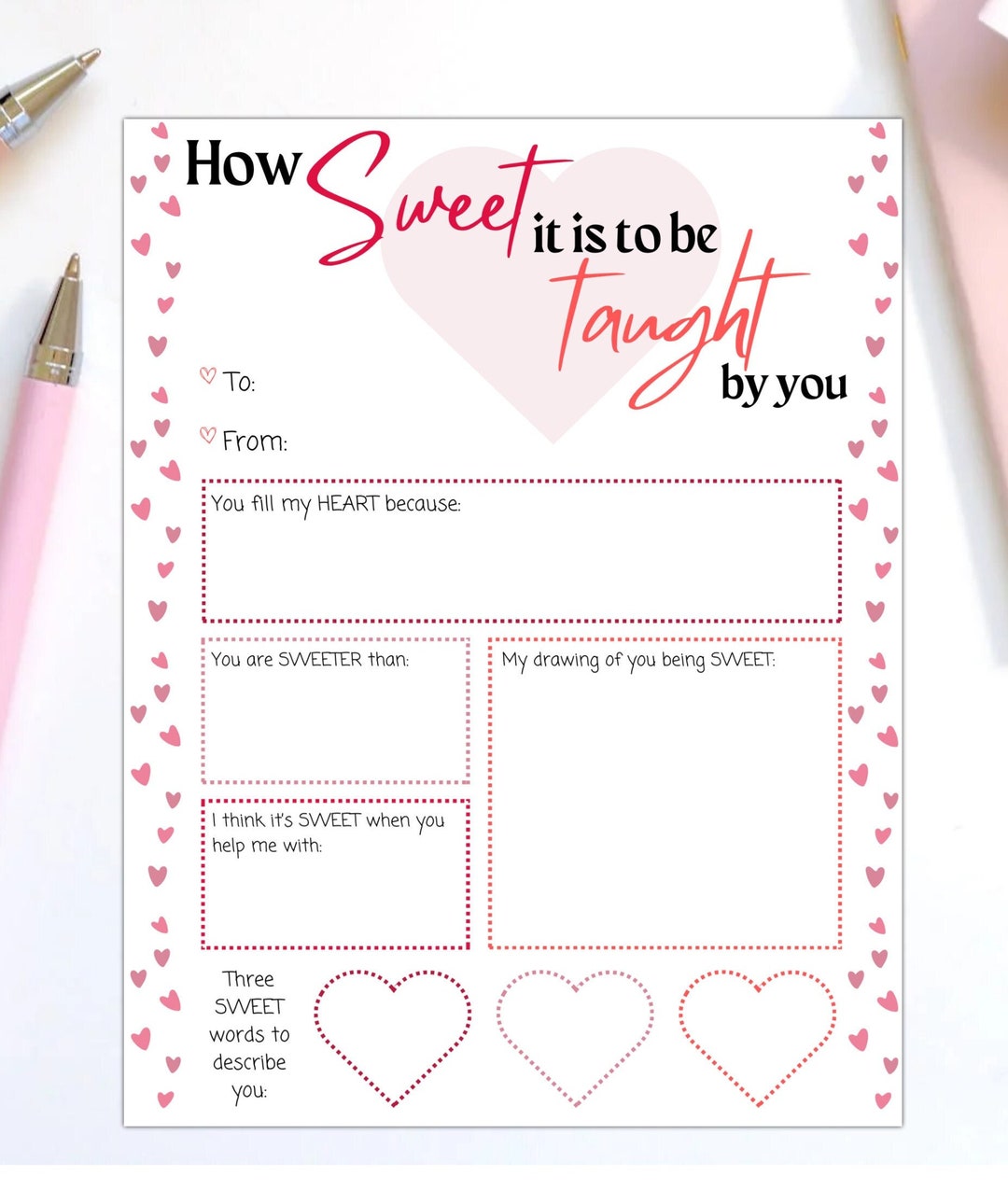 Valentine Printable for Teacher Valentine Card Thoughtful Teacher ...