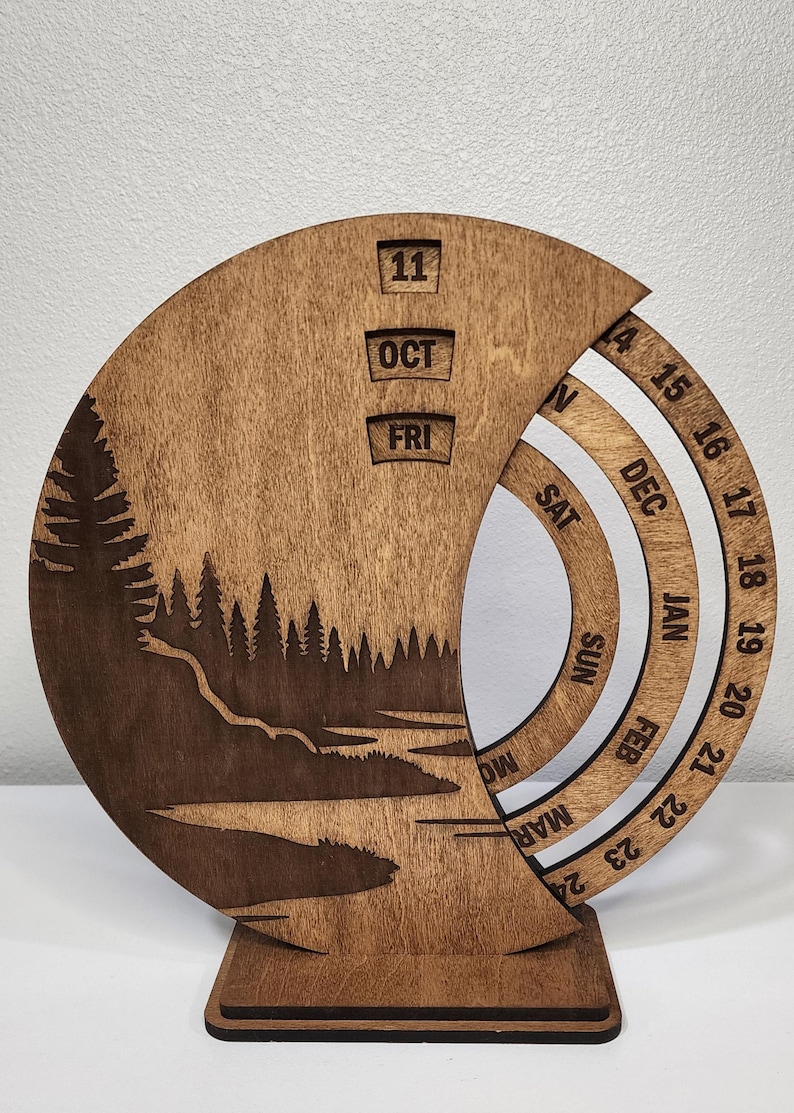 Tree and Lake Scene Birch Wood Perpetual Calendar - Etsy