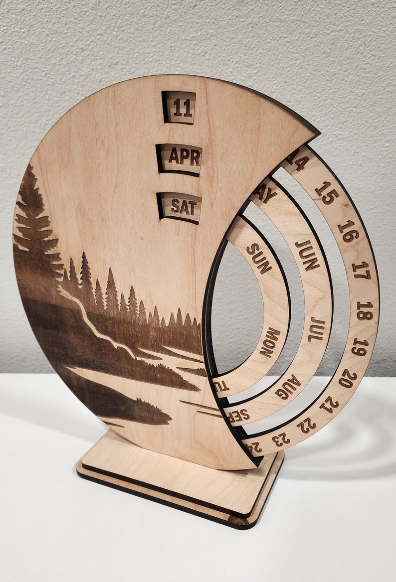 Tree and Lake Scene Birch Wood Perpetual Calendar - Etsy