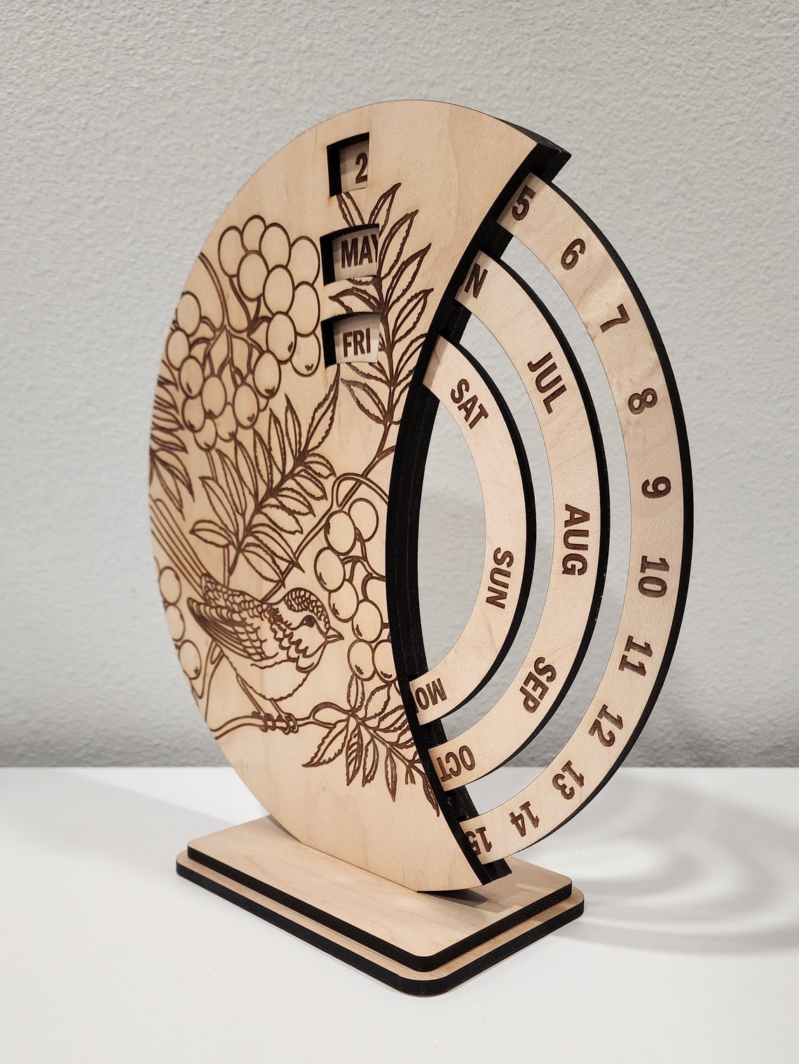 Bird With Berries Forever Calendar, Perpetual Calendar, Any Year Wooden ...