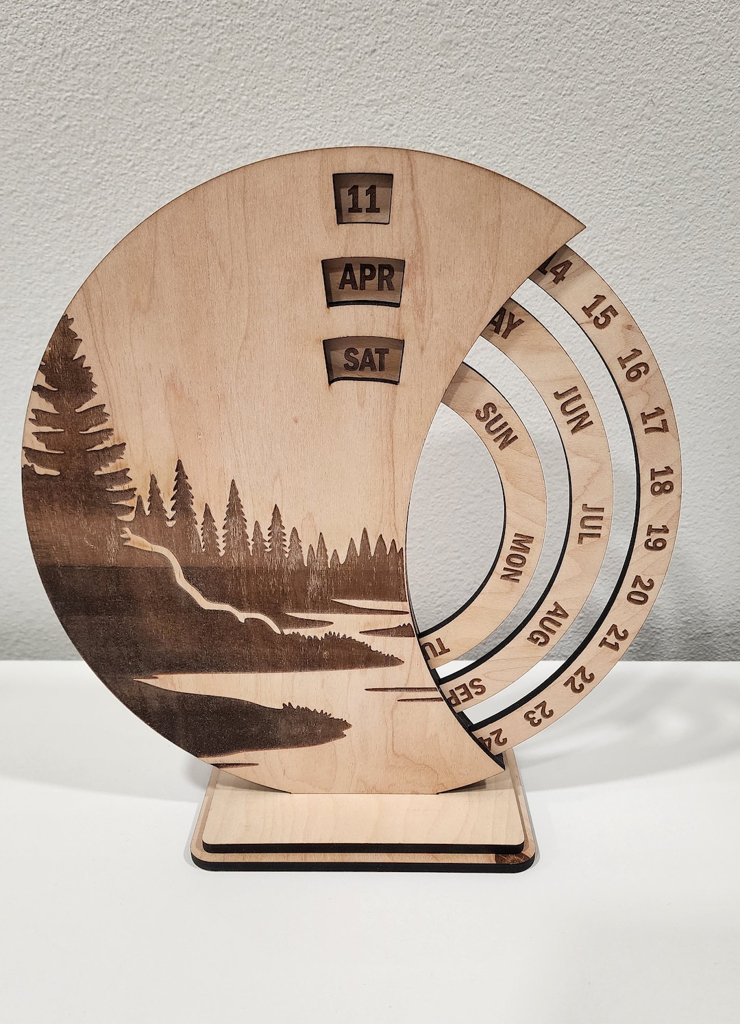Tree and Lake Scene Birch Wood Perpetual Calendar - Etsy