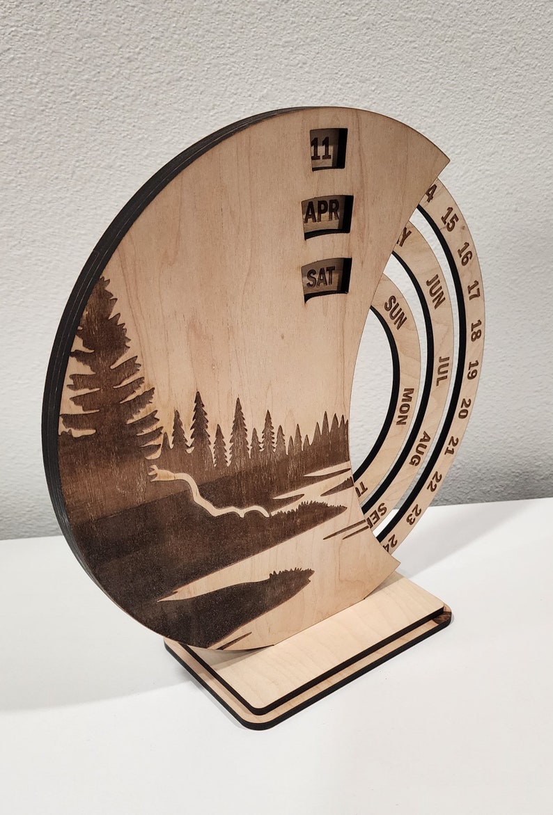 Tree and Lake Scene Birch Wood Perpetual Calendar - Etsy