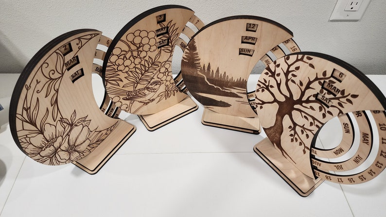 Tree and Lake Scene Birch Wood Perpetual Calendar - Etsy