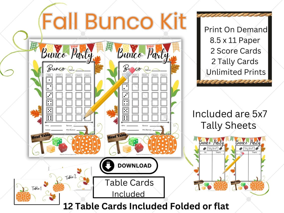 Cute Fall Bunco Score Cards for Fall Bunco Score Cards Sore Cards Fun ...