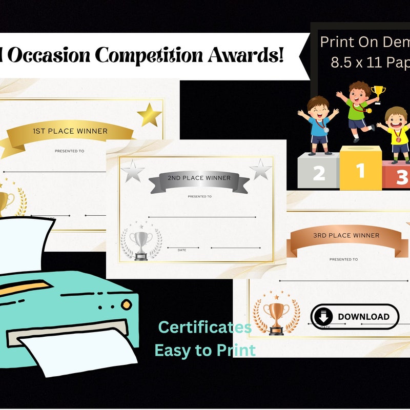 1st 2nd 3rd Place Certificates Template - Etsy