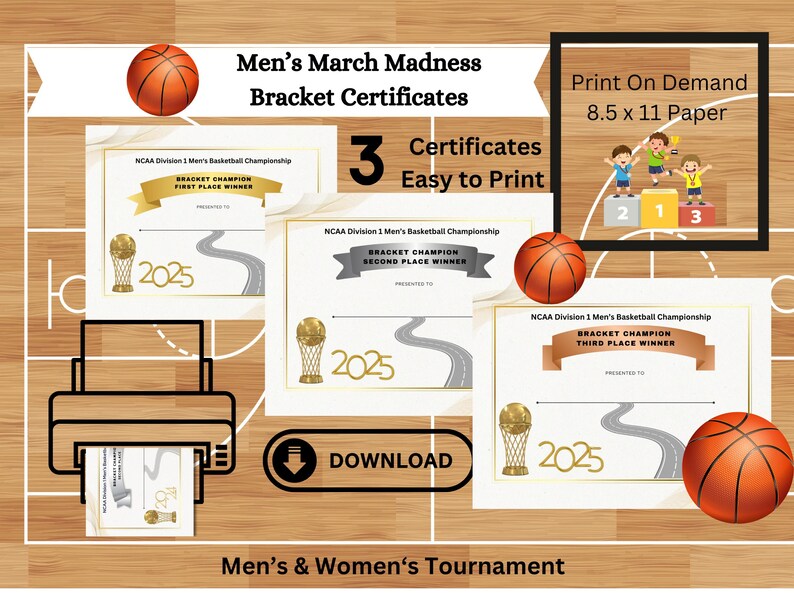 March Madness Awards Men & Women's Certificates Awards for Office Pool ...