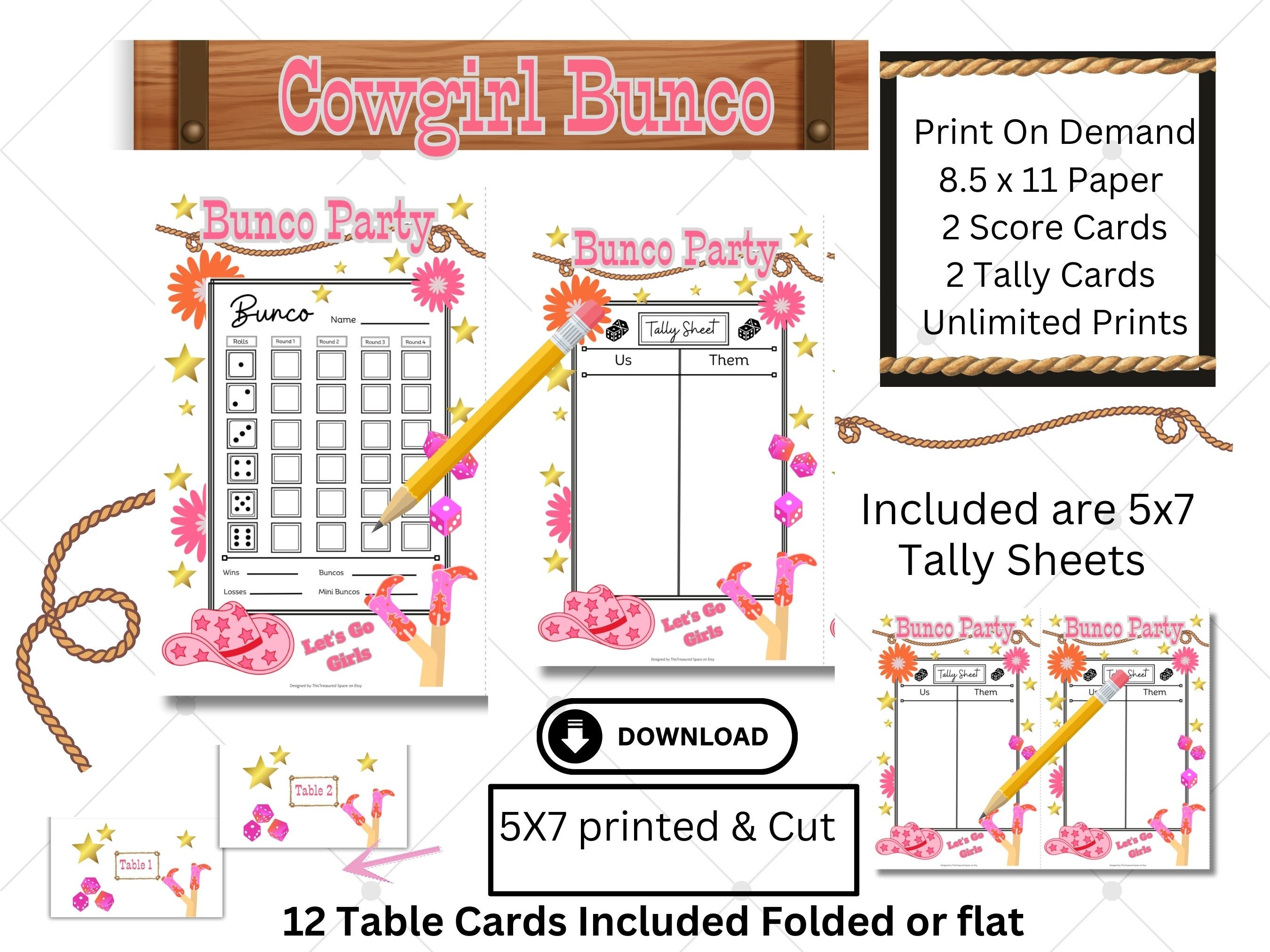 Cowgirl Bunco Cards for Western Theme Bunco Cards for Cowgirls. Cute ...